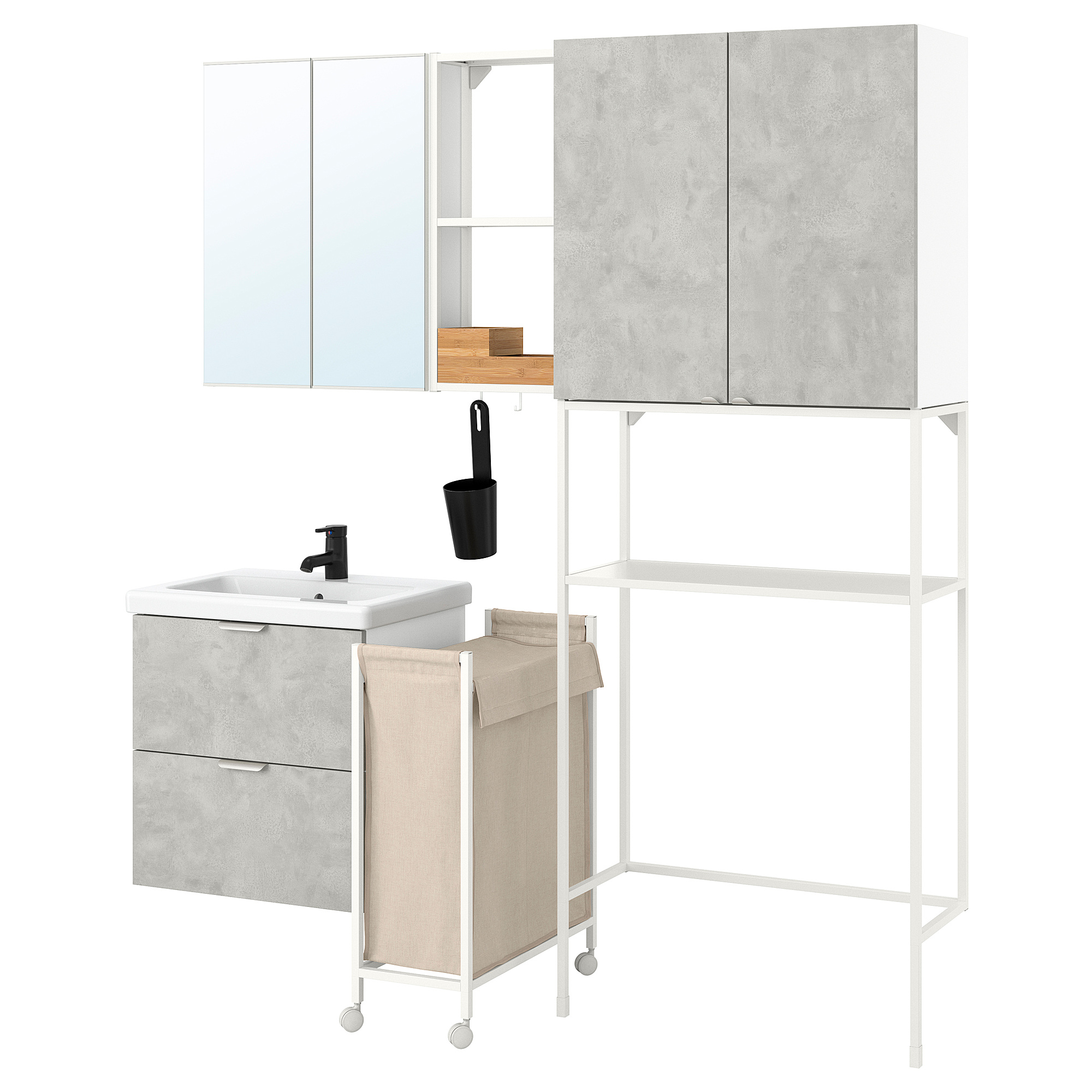 ENHET laundry white/concrete effect 180x43x204 cm | IKEA Latvija