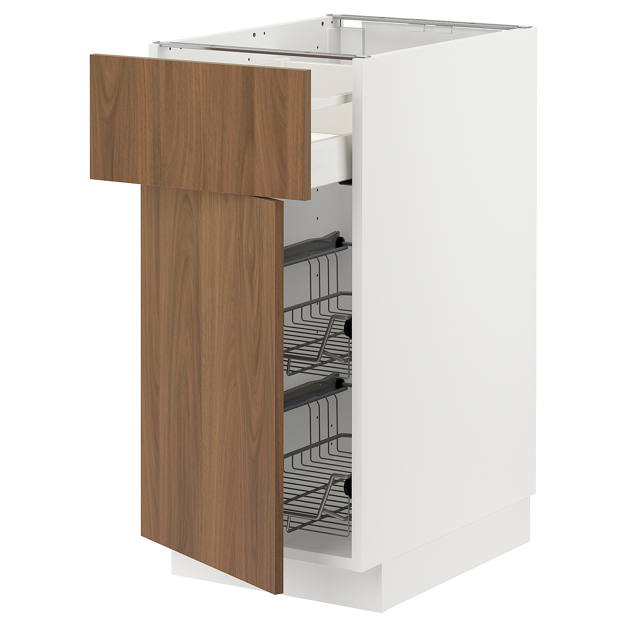 METOD/MAXIMERA base cab w wire basket/drawer/door white/Tistorp brown ...
