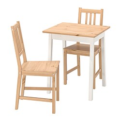 PINNTORP/PINNTORP table and 2 chairs light brown stained white stained ...