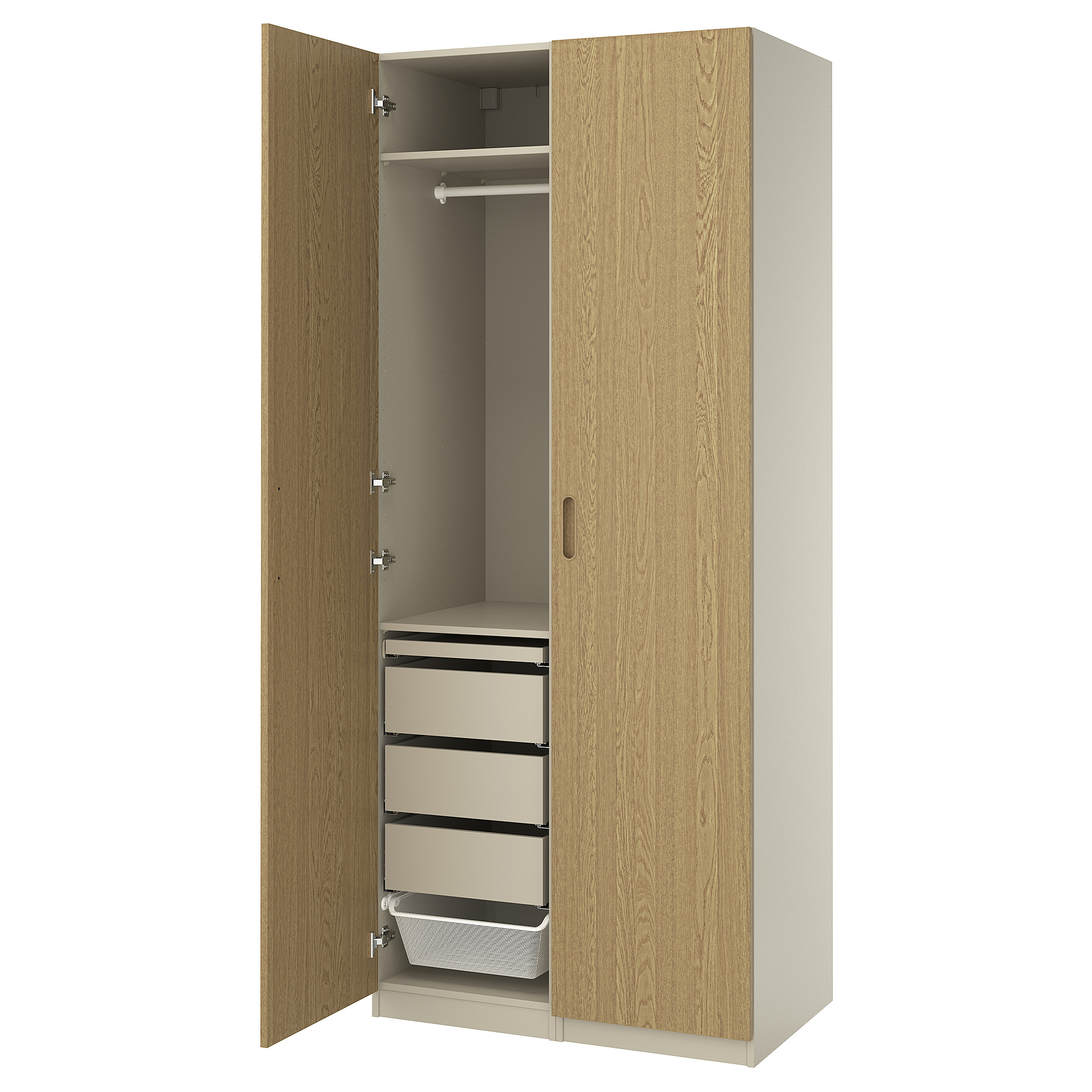 PAX/TONSTAD wardrobe combination grey-beige/oak veneer 100x60x236 cm ...