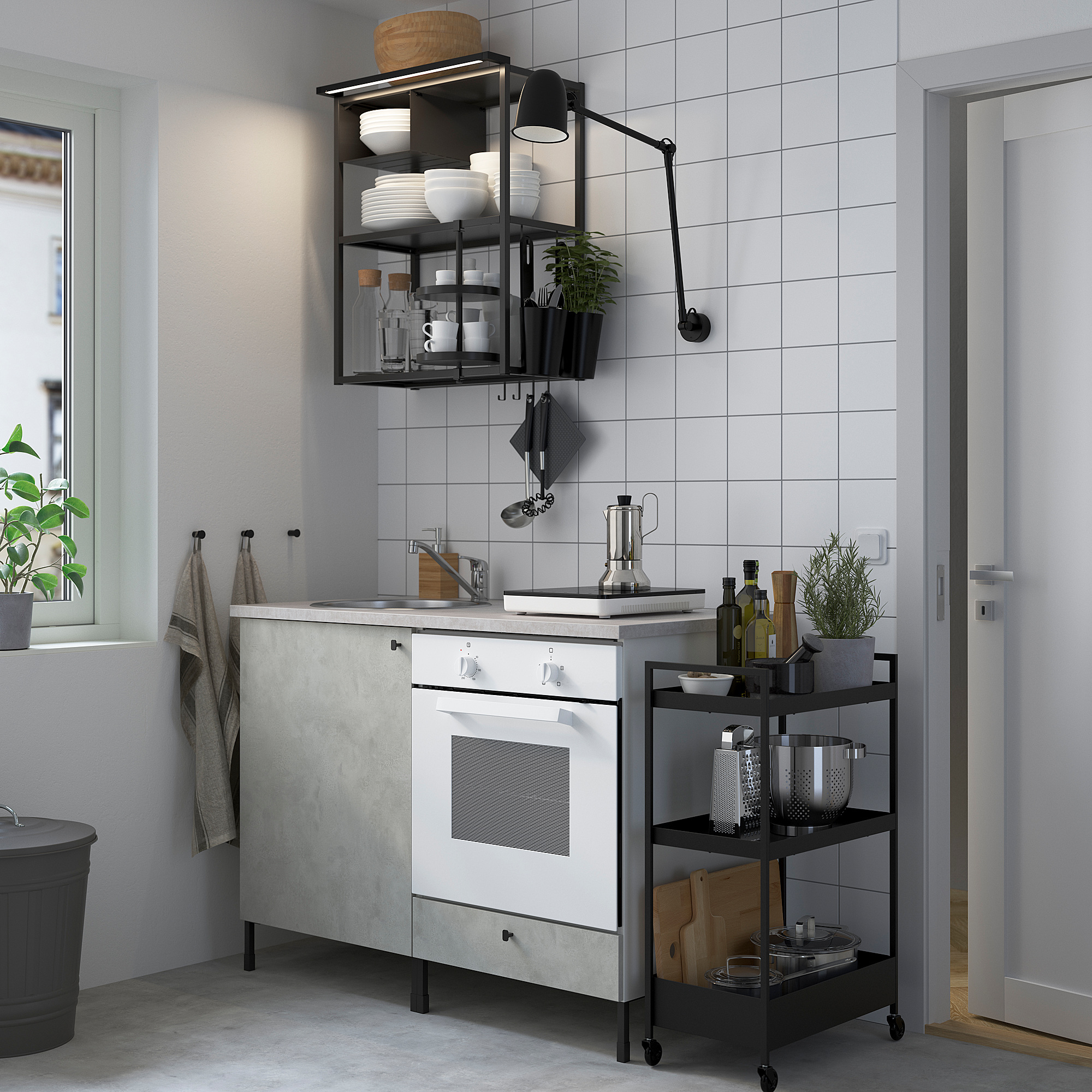ENHET kitchen anthracite/concrete effect 123x63.5x222 cm | IKEA Eesti