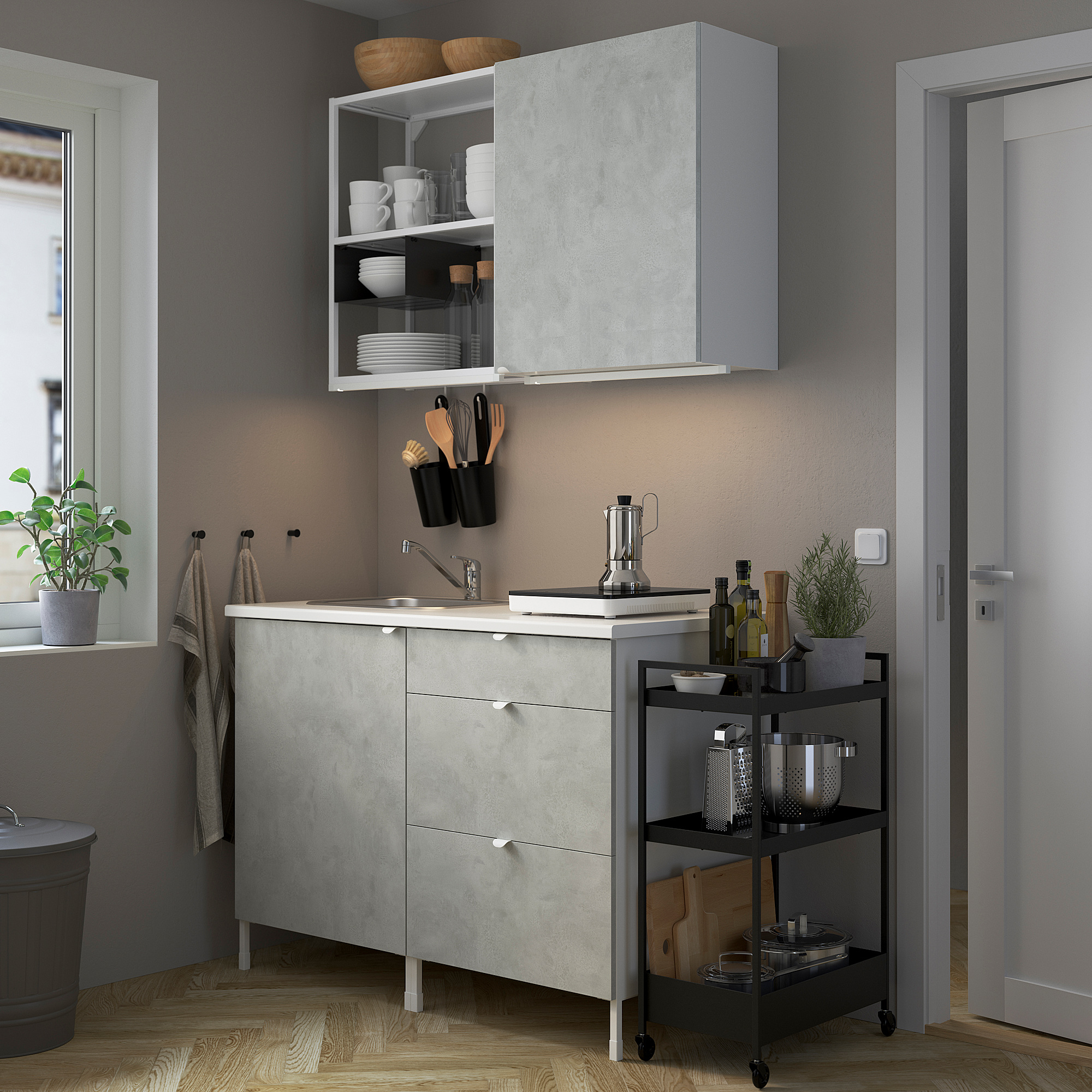 ENHET kitchen white/concrete effect 123x63.5x222 cm | IKEA Eesti