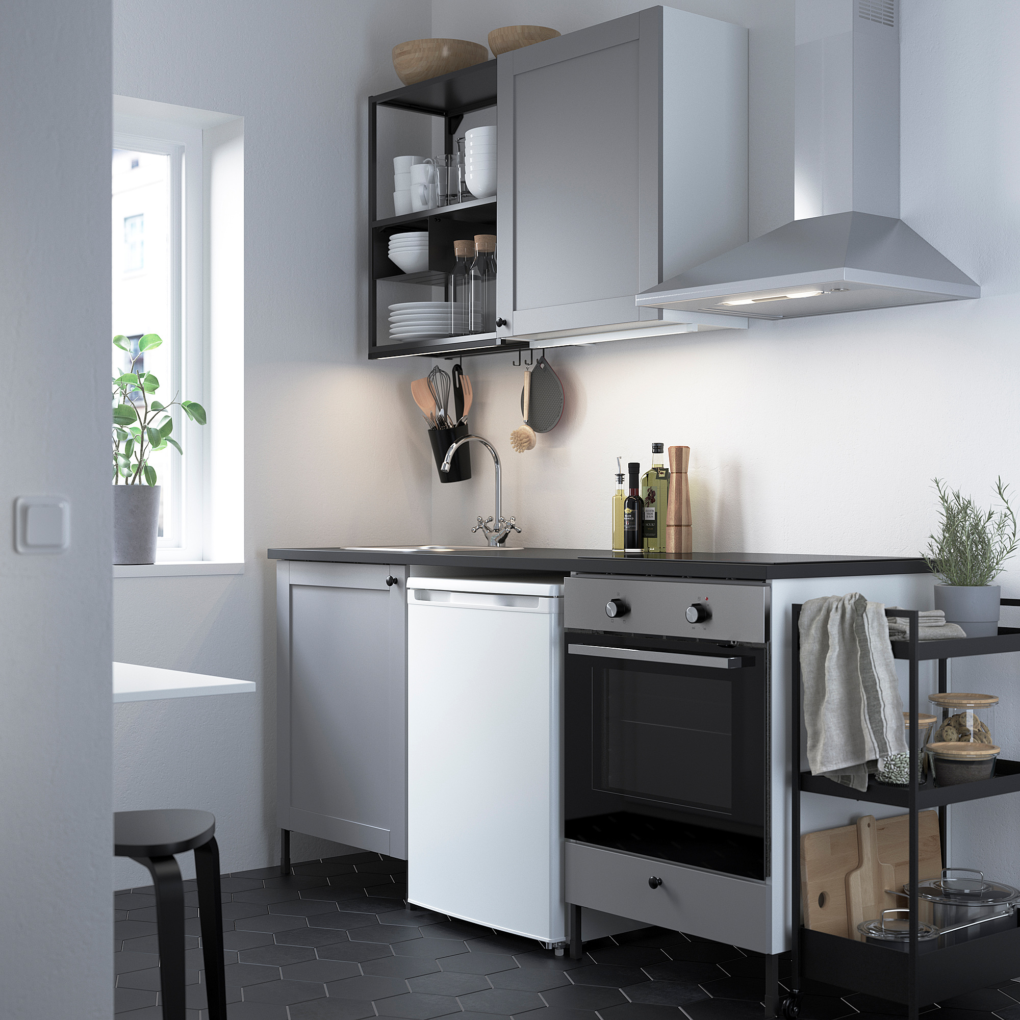 ENHET kitchen anthracite/grey frame 183x63.5x222 cm | IKEA Eesti