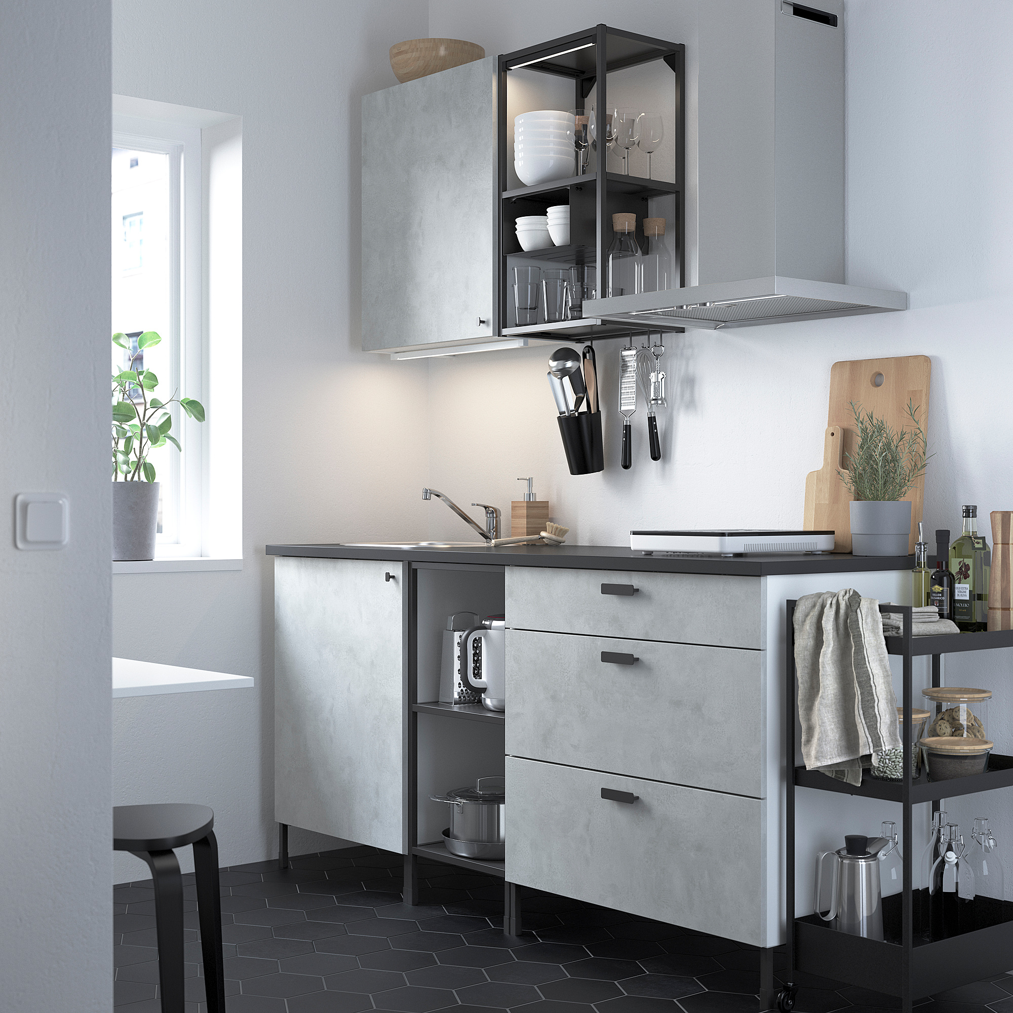 ENHET kitchen anthracite/concrete effect 183x63.5x222 cm | IKEA Eesti
