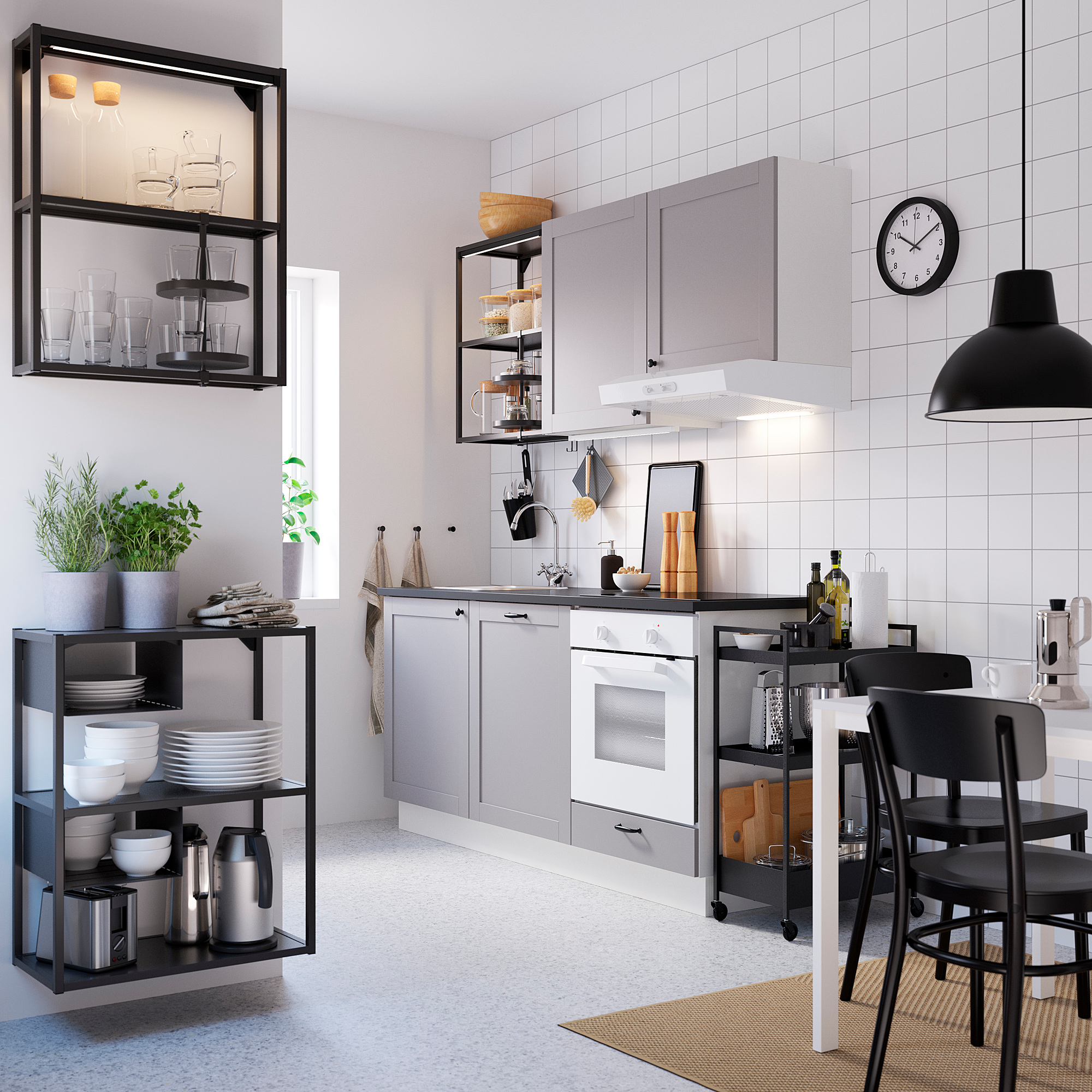 ENHET kitchen anthracite/grey frame 183x63.5x222 cm | IKEA Eesti