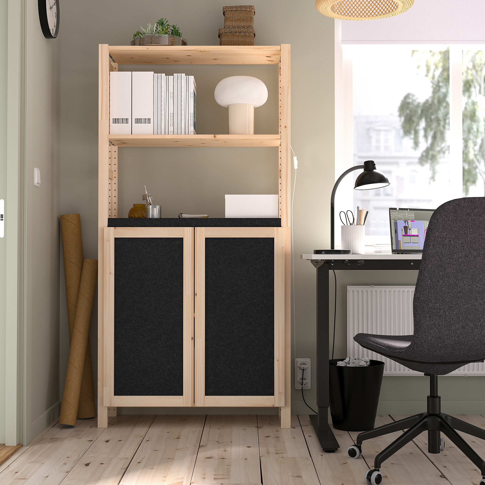IVAR стеллаж с 2 дверями сосна/фетр 89x30x179 см | IKEA Eesti