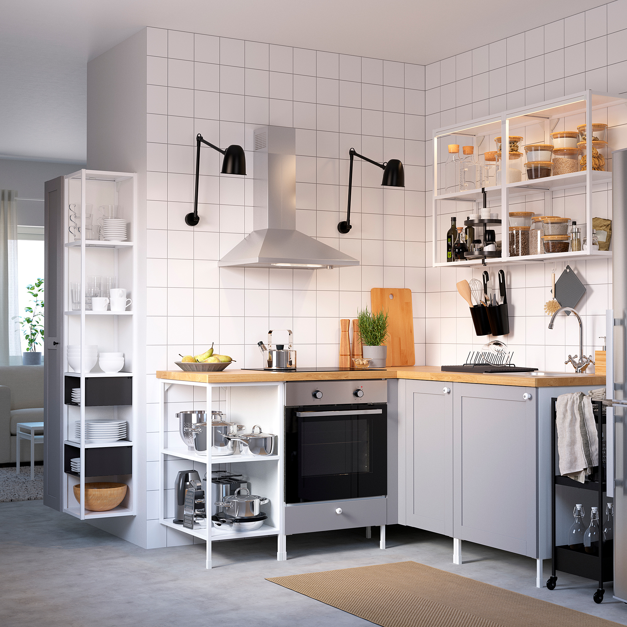 ENHET corner kitchen white/grey frame | IKEA Eesti