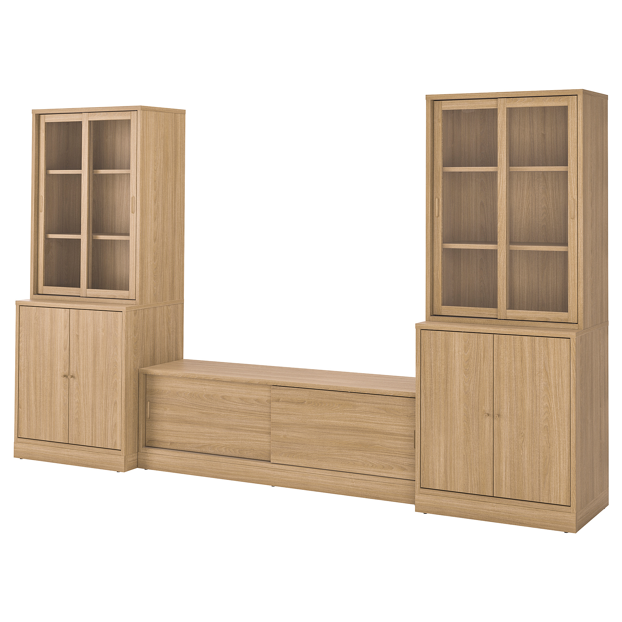 TONSTAD TV storage combination oak veneer/clear glass 342x47x201 cm ...