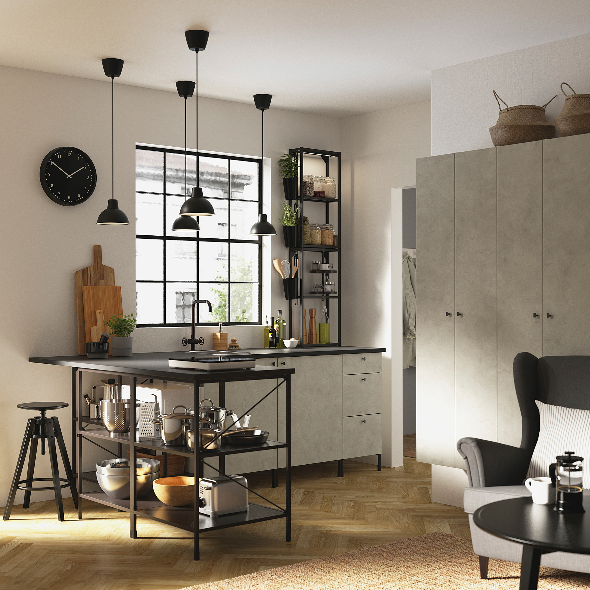 ENHET corner kitchen anthracite/concrete effect 63.5 cm | IKEA Latvija
