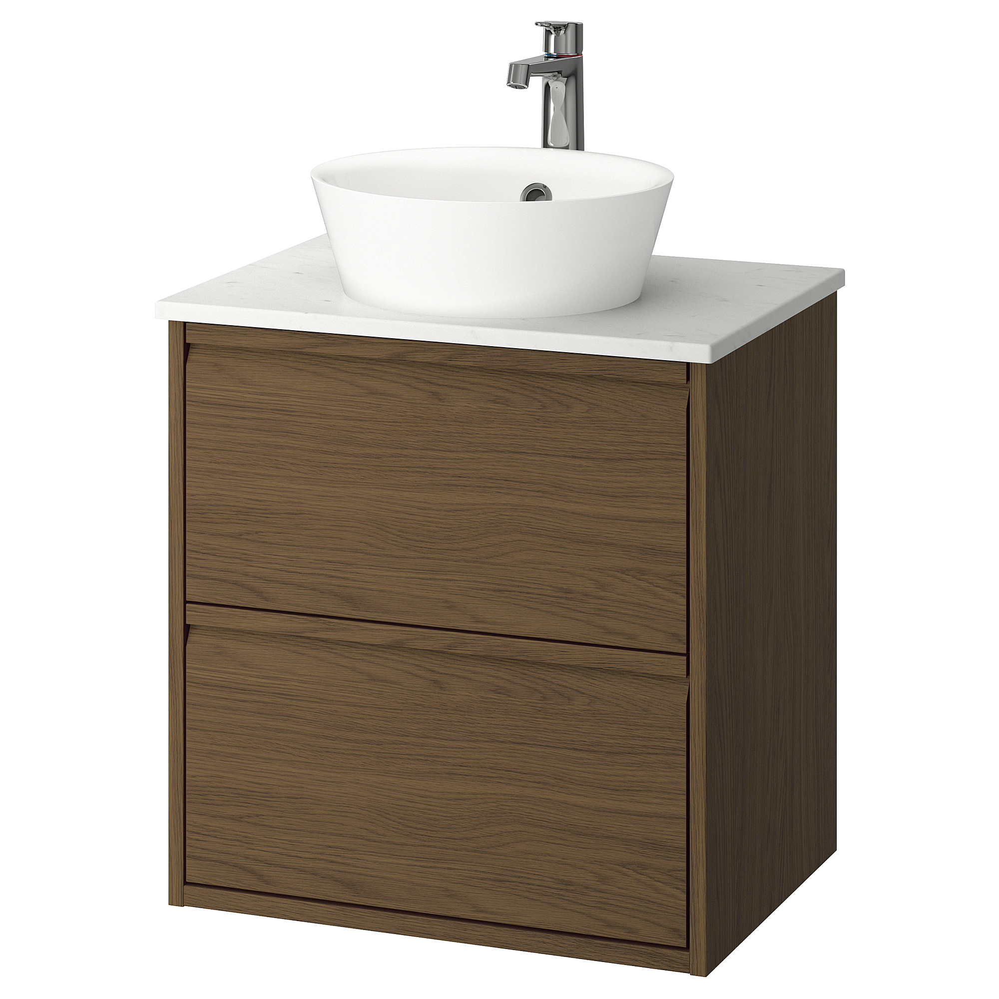 KATTEVIK/ÄNGSJÖN wash-stnd w drawers/wash-basin/tap brown oak effect ...