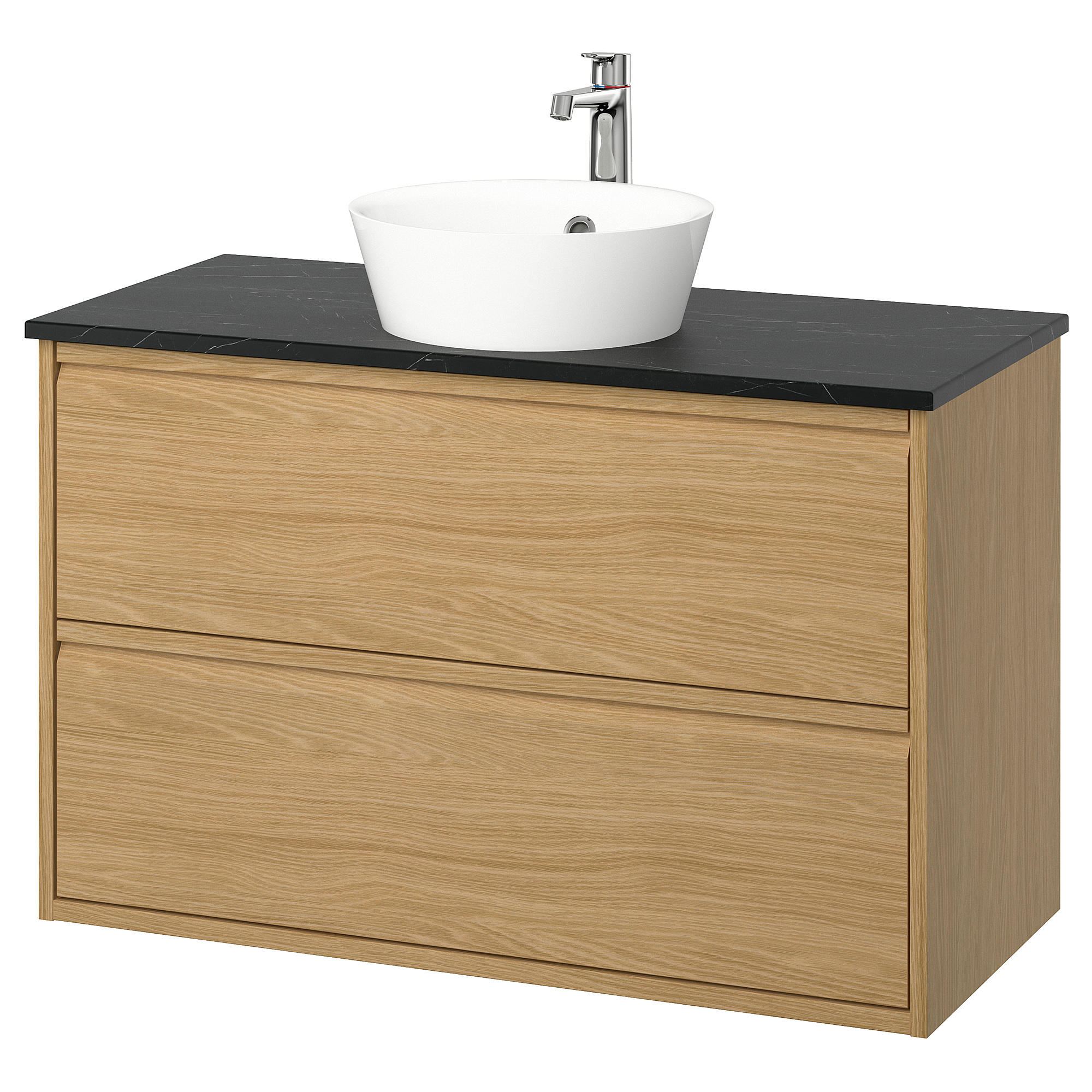 KATTEVIK/ÄNGSJÖN wash-stnd w drawers/wash-basin/tap oak effect/black ...