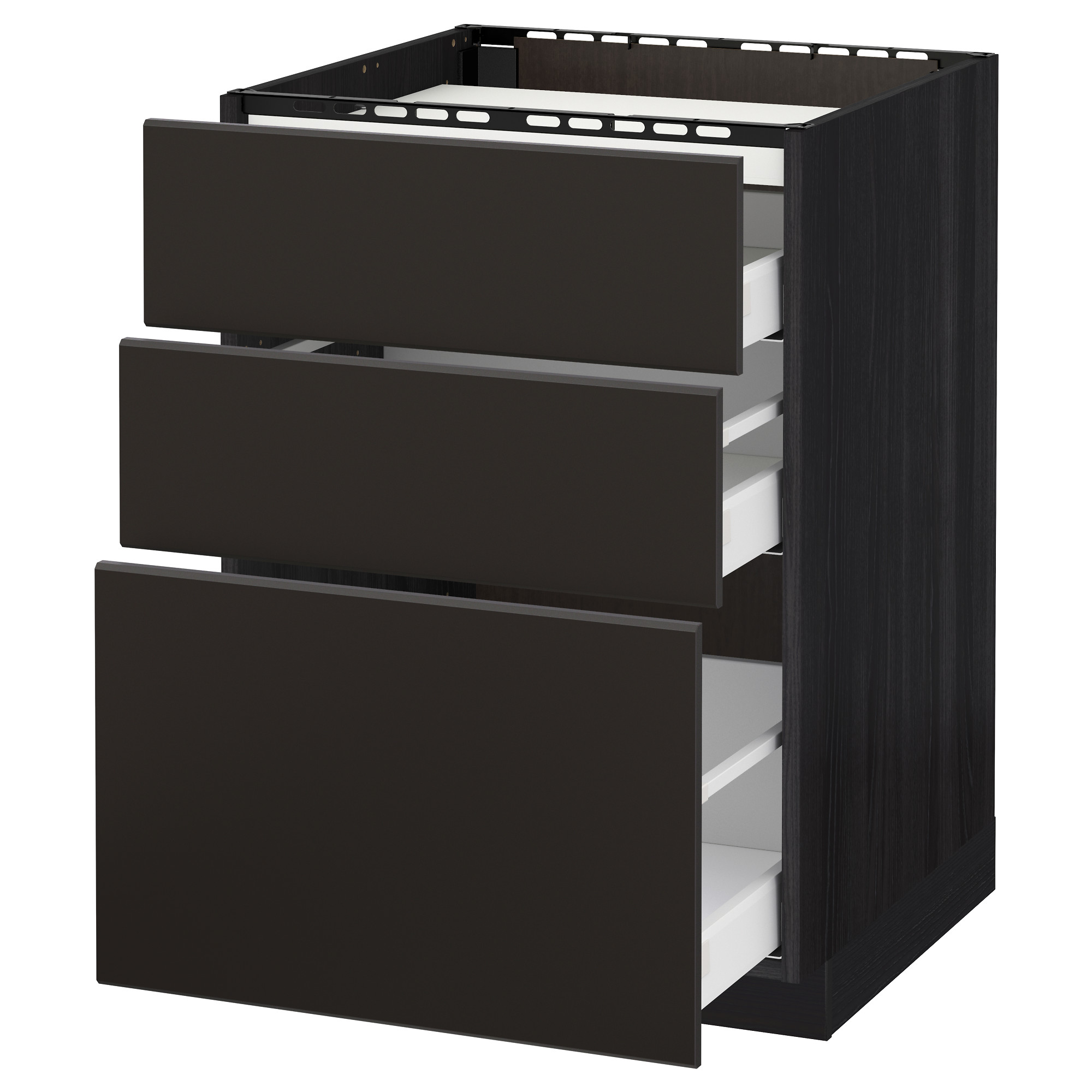 METOD/MAXIMERA base cab f hob/3 fronts/3 drawers black/Kungsbacka ...