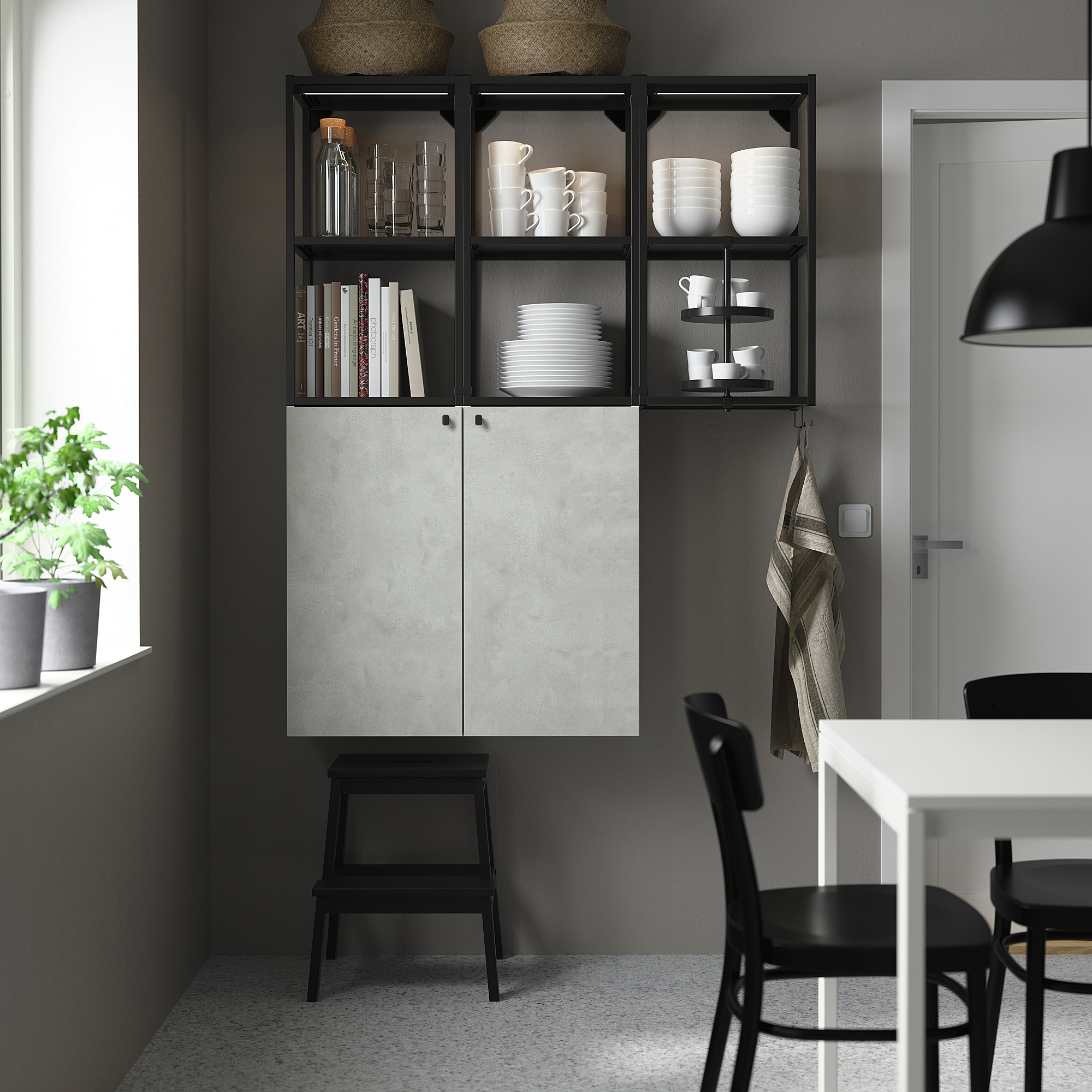 ENHET wall storage combination anthracite/concrete effect 120x32x150 cm ...
