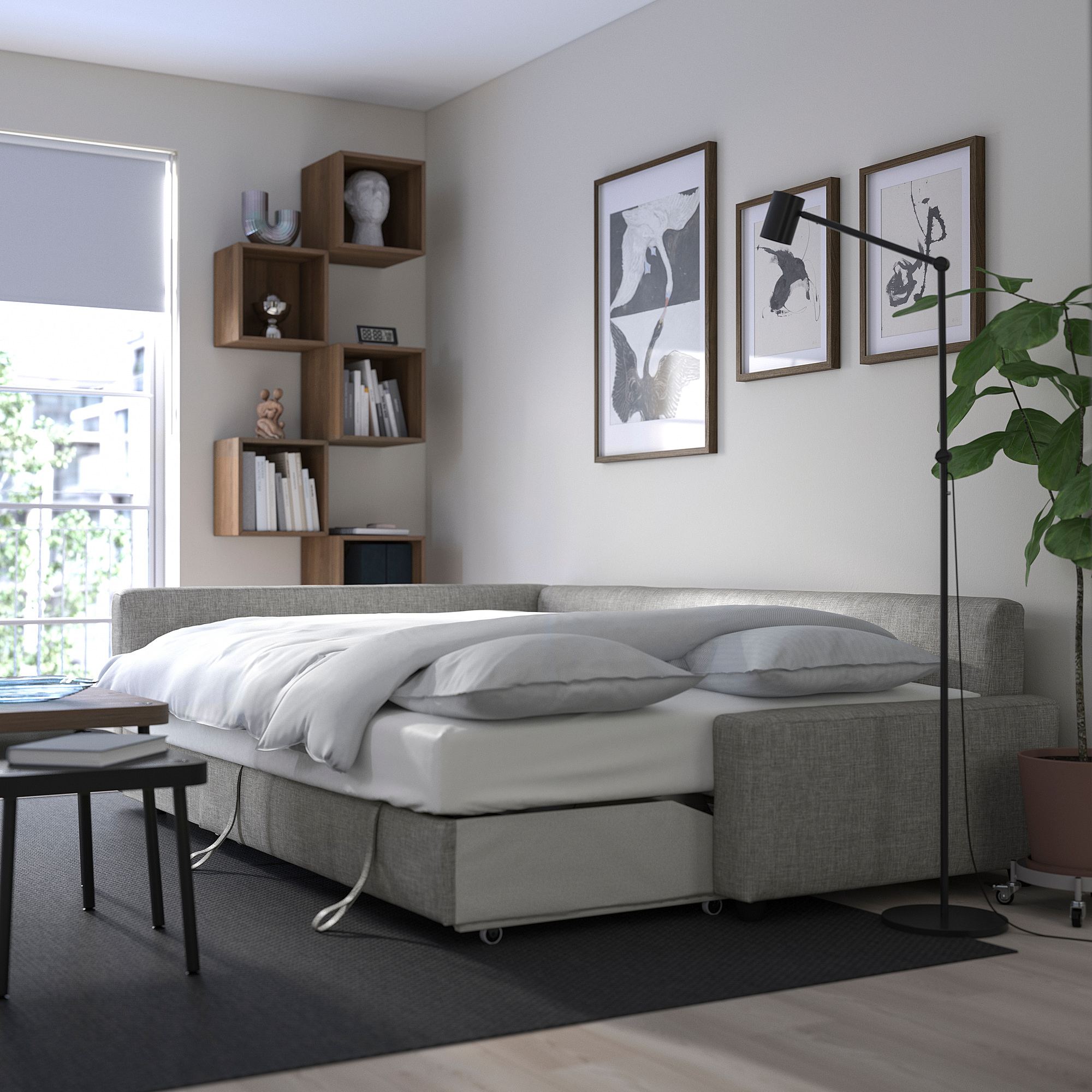 FRIHETEN corner sofa bed with storage Faringe light grey IKEA Eesti