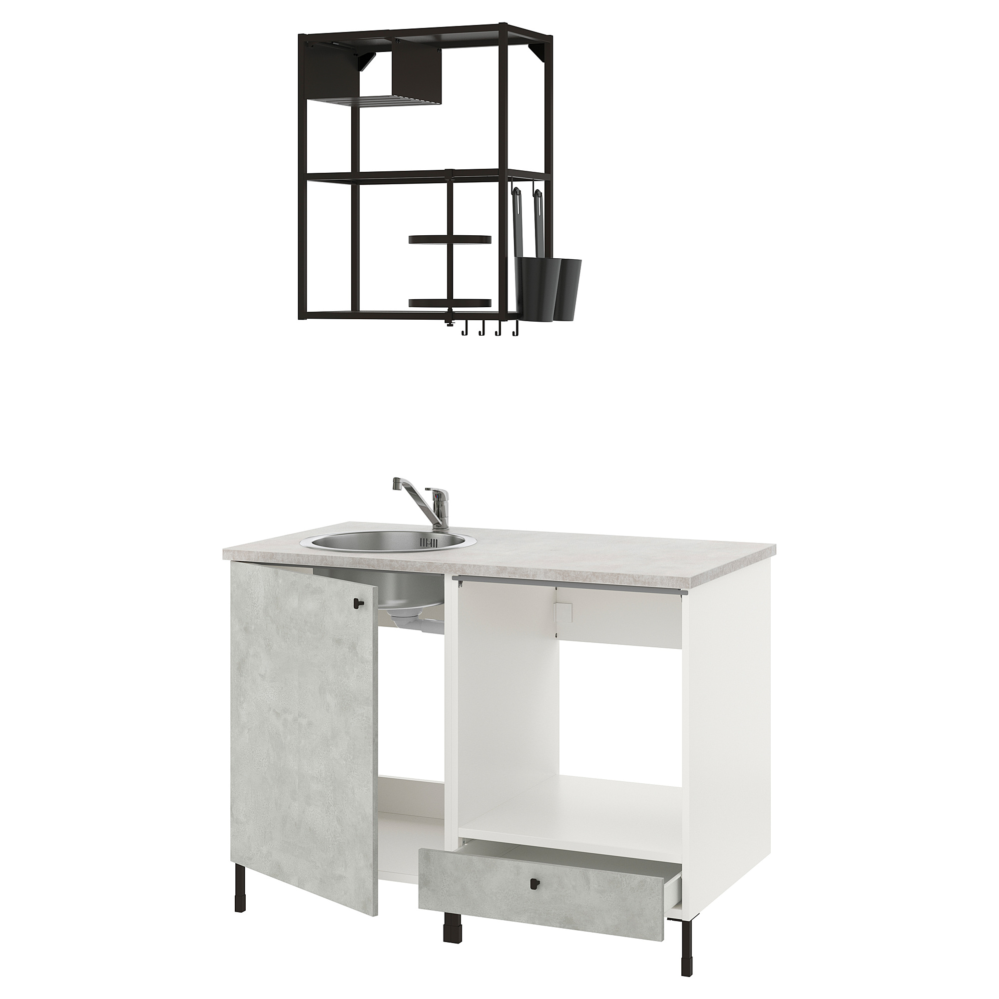 ENHET kitchen anthracite/concrete effect 123x63.5x222 cm | IKEA Eesti