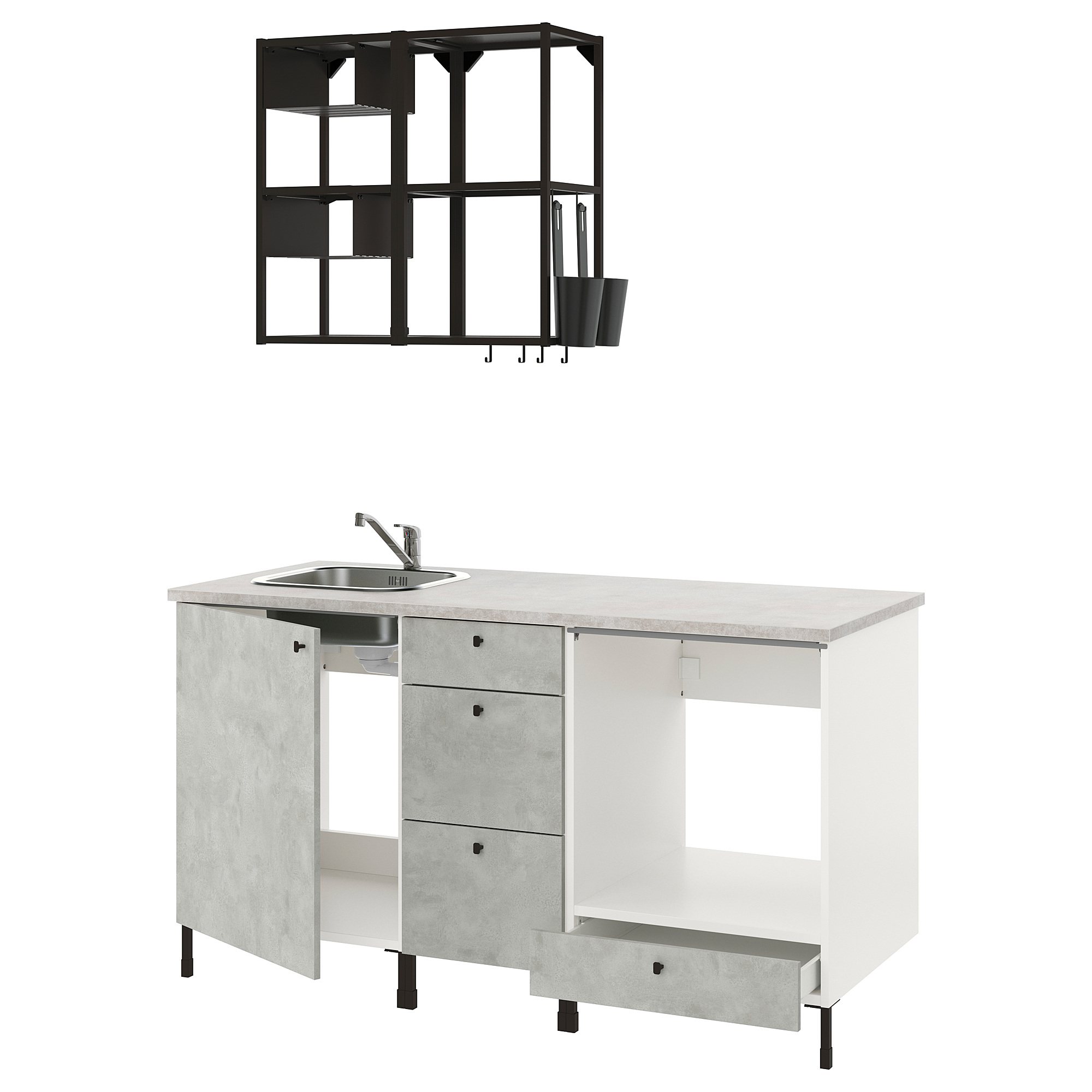 ENHET kitchen anthracite/concrete effect 163x63.5x222 cm | IKEA Eesti