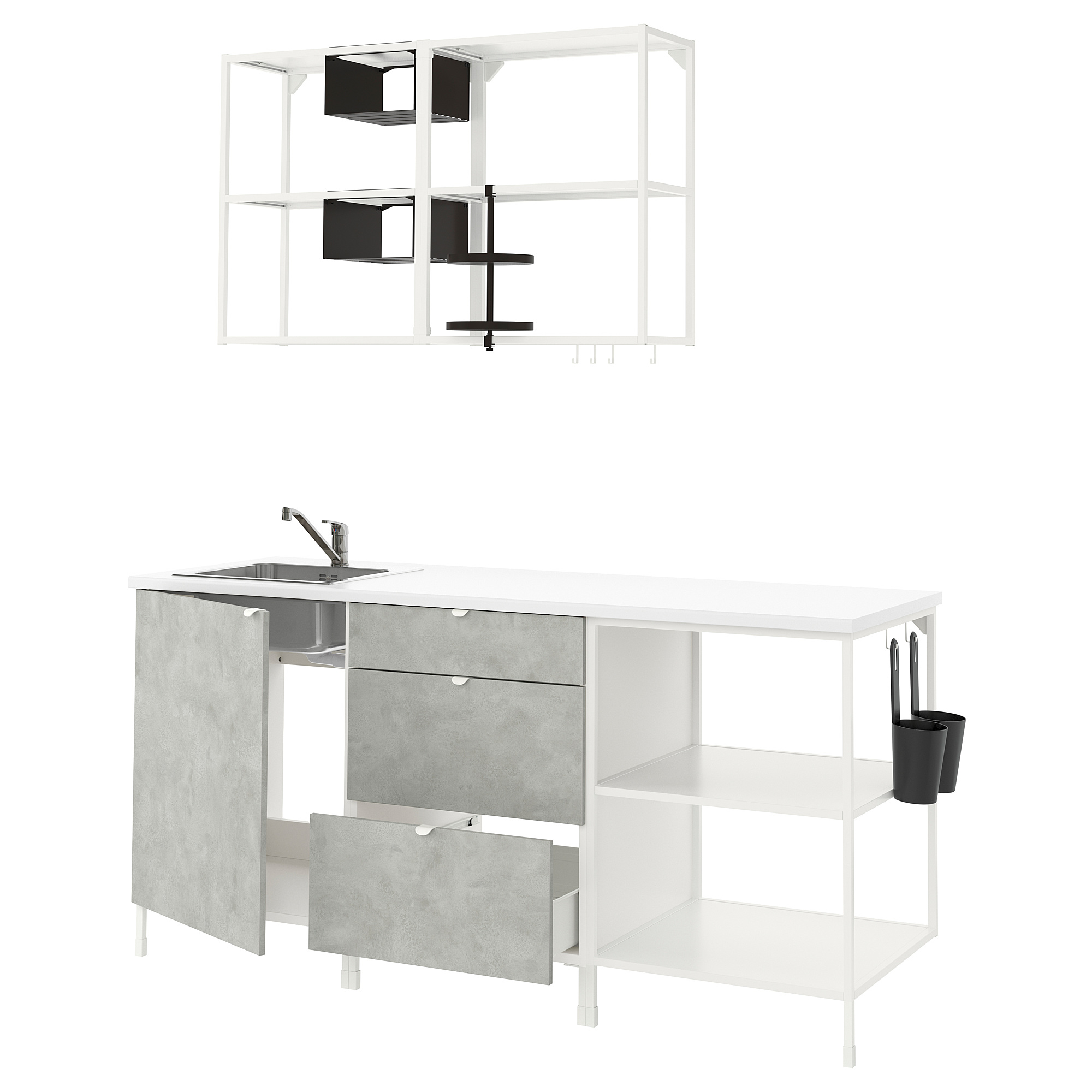 ENHET kitchen white/concrete effect 183x63.5x222 cm | IKEA Eesti