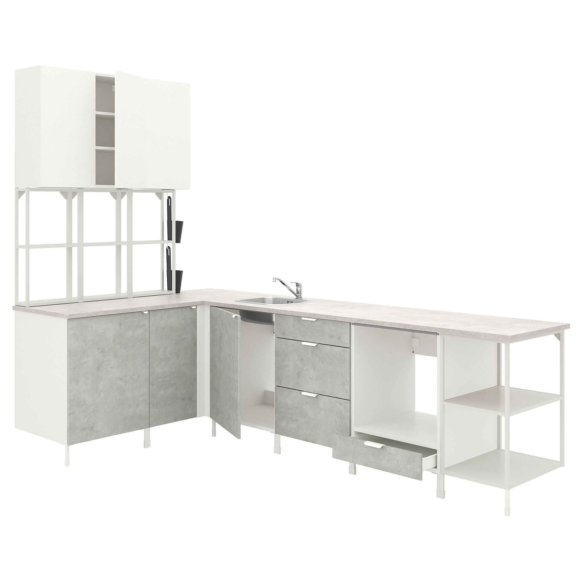 ENHET corner kitchen white/concrete effect white | IKEA Lietuva