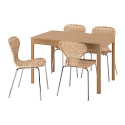 EKEDALEN/ÄLVSTA stalas ir 4 kėdės ąžuolas/rotangas chromuotas 120/180 ...