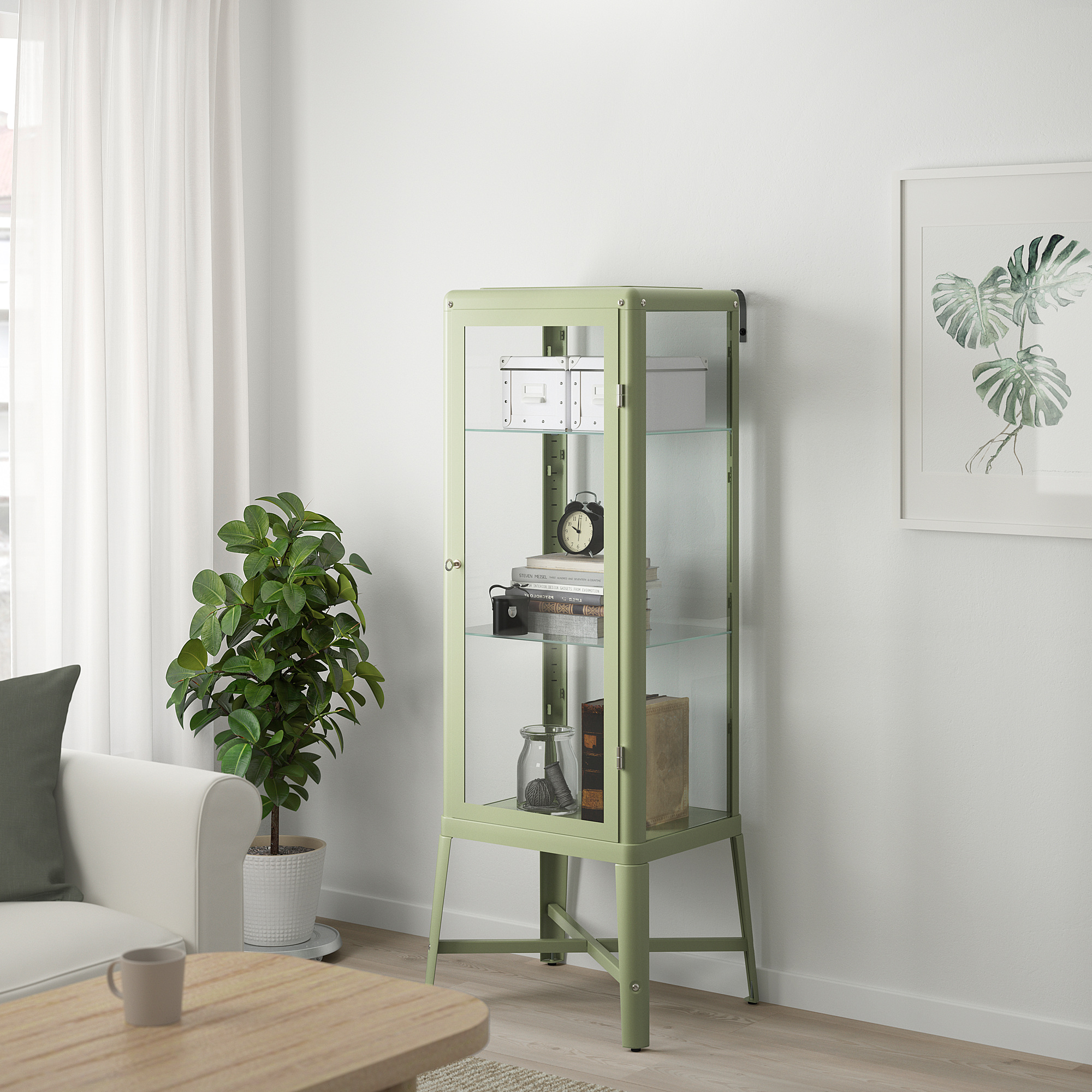 FABRIKÖR шкаф-витрина бледный серо-зеленый 57x150 см | IKEA Latvija