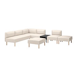 LILLEHEM 6-seat modular sofa with side table Vissle/beige wood | IKEA Lietuva