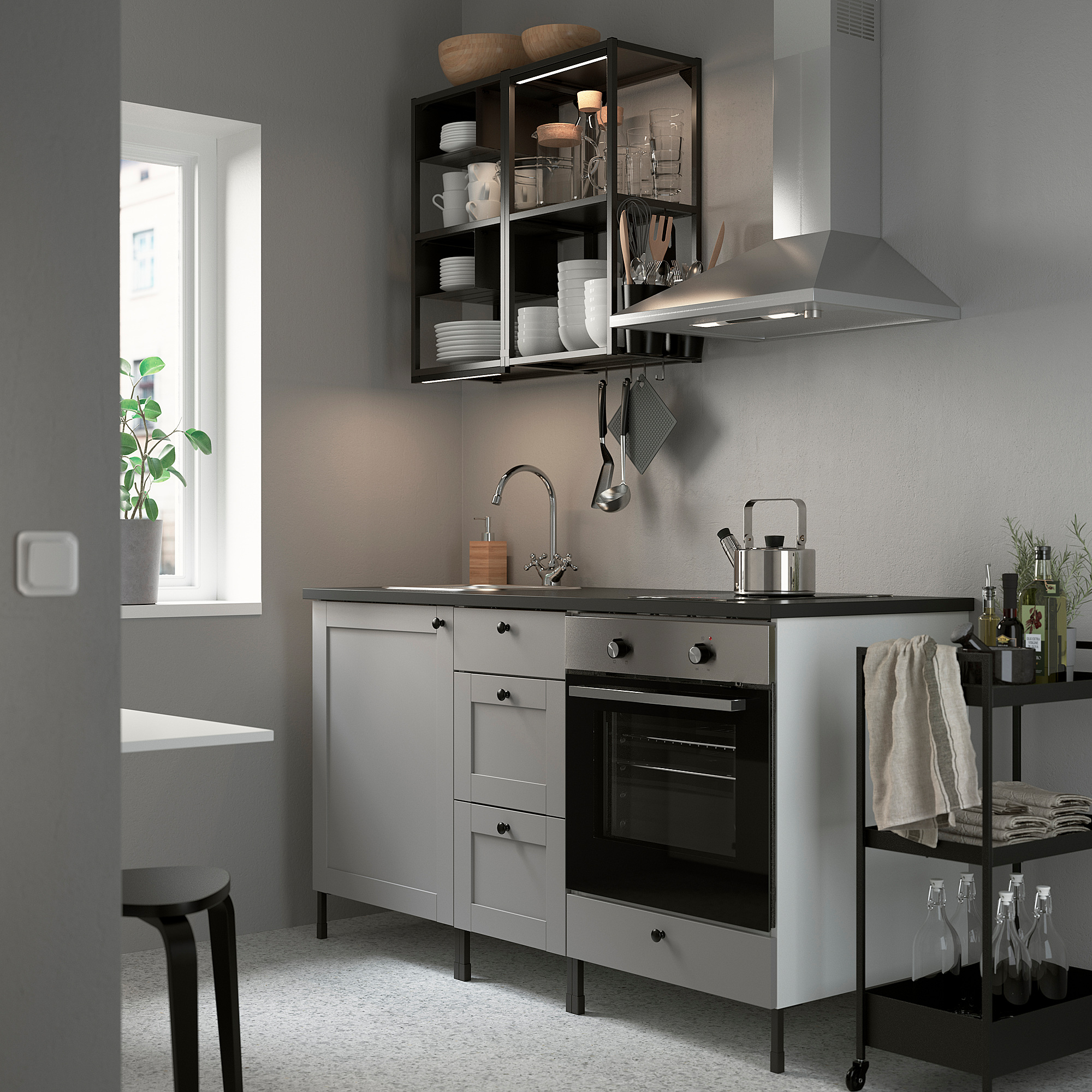 ENHET kitchen anthracite/grey frame 163x63.5x222 cm | IKEA Eesti