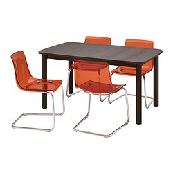 TOBIAS/STRANDTORP table and 4 chairs brown/brown/red chrome-plated ...