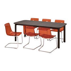 TOBIAS/STRANDTORP table and 6 chairs brown/brown/red chrome-plated ...
