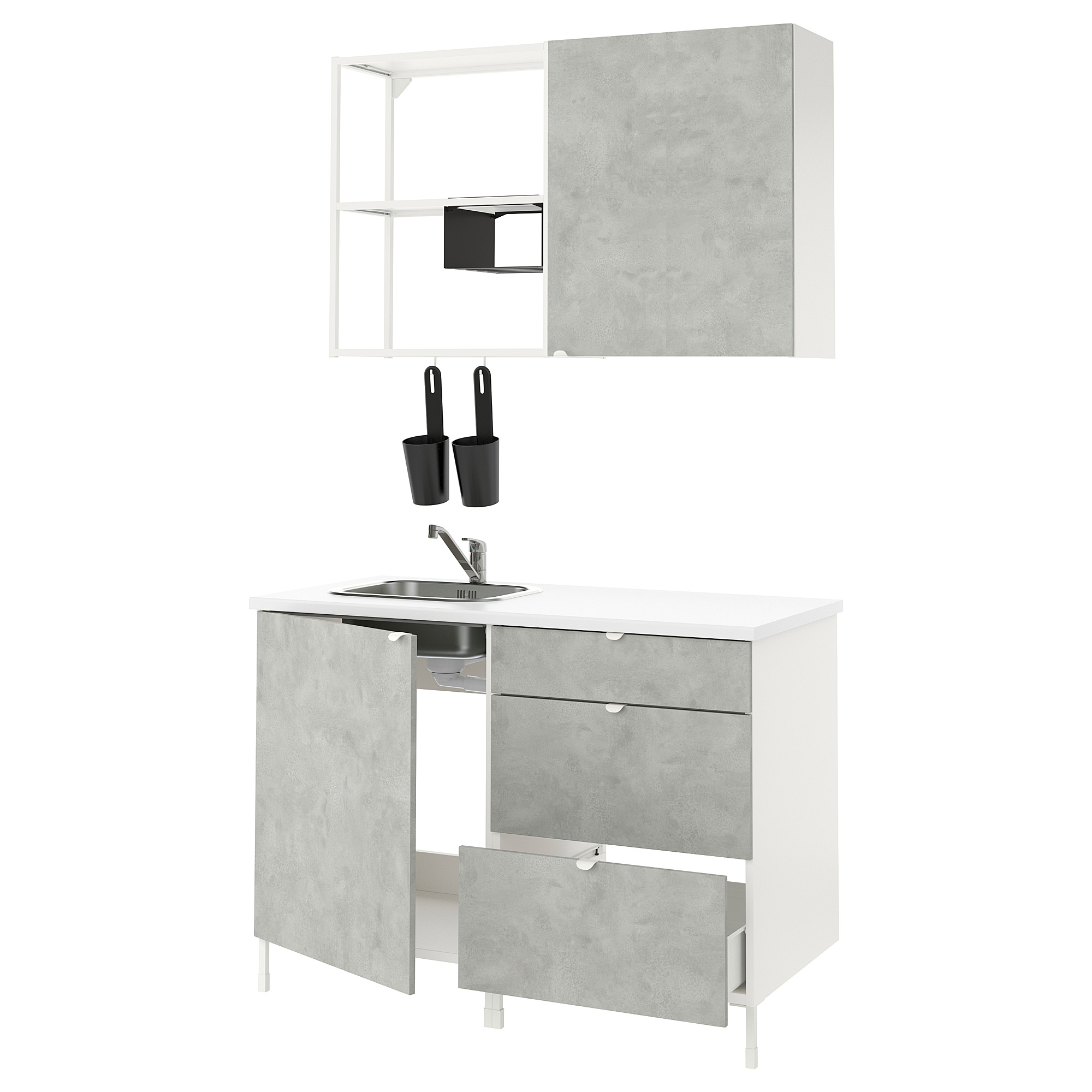 ENHET kitchen white/concrete effect 123x63.5x222 cm | IKEA Eesti