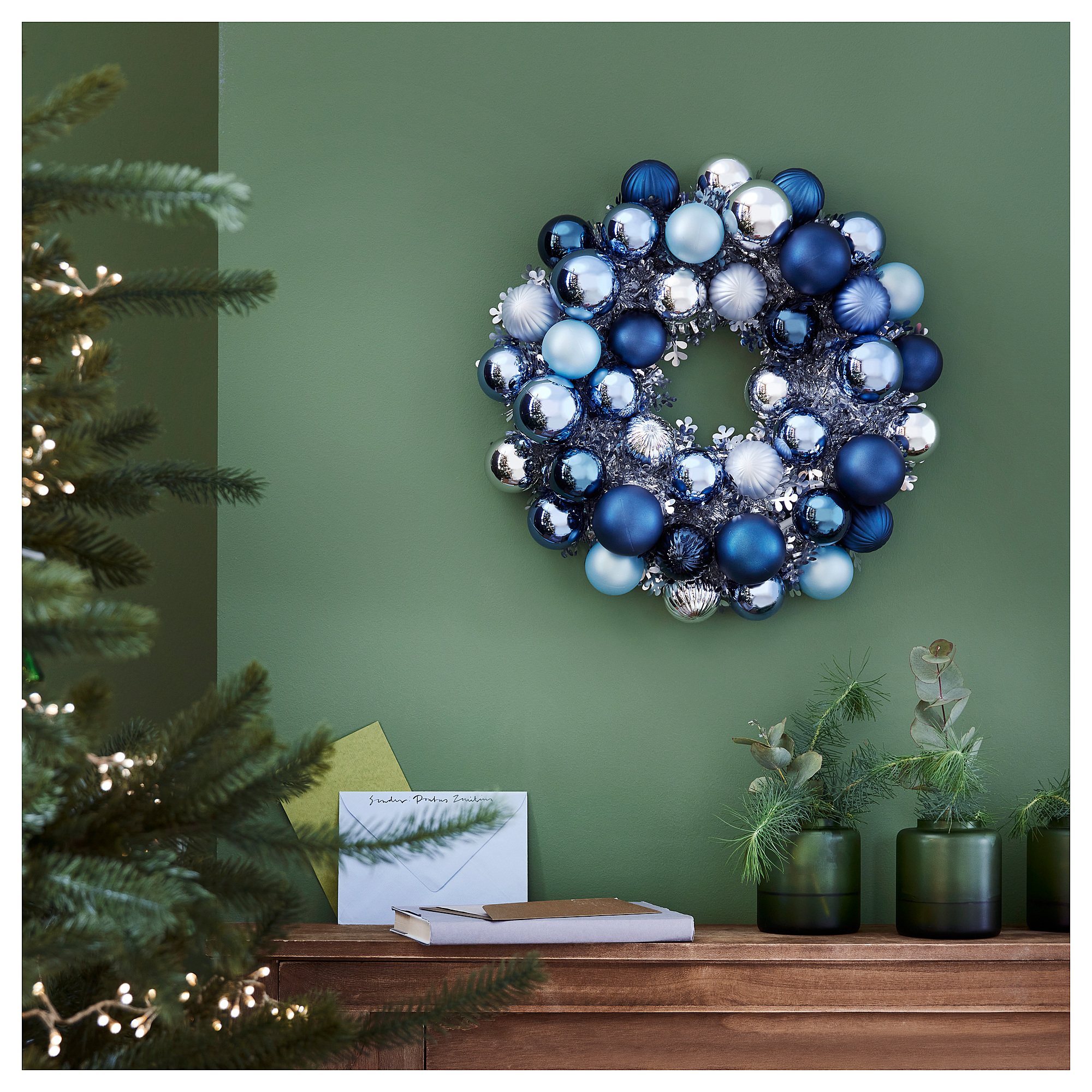 VINTERFINT decoration, wreath blue/silver-colour 38 cm | IKEA Eesti