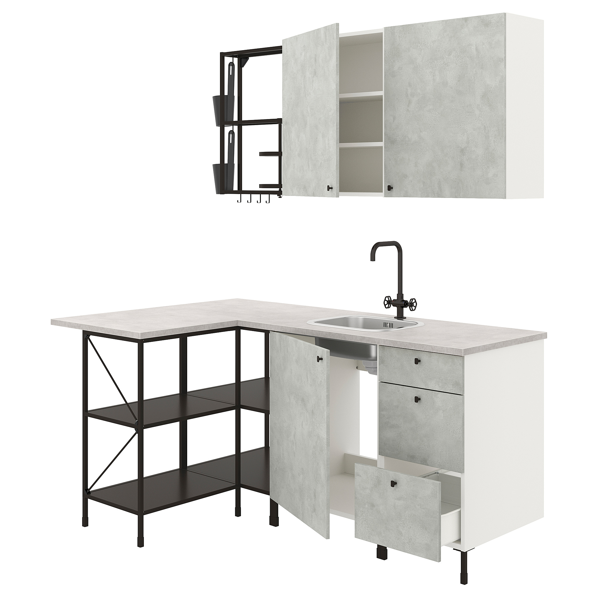 ENHET corner kitchen anthracite/concrete effect | IKEA Eesti