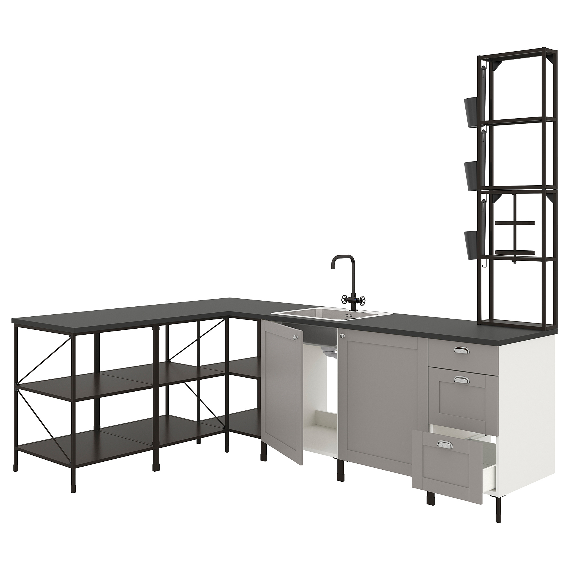 ENHET corner kitchen anthracite/grey frame | IKEA Eesti