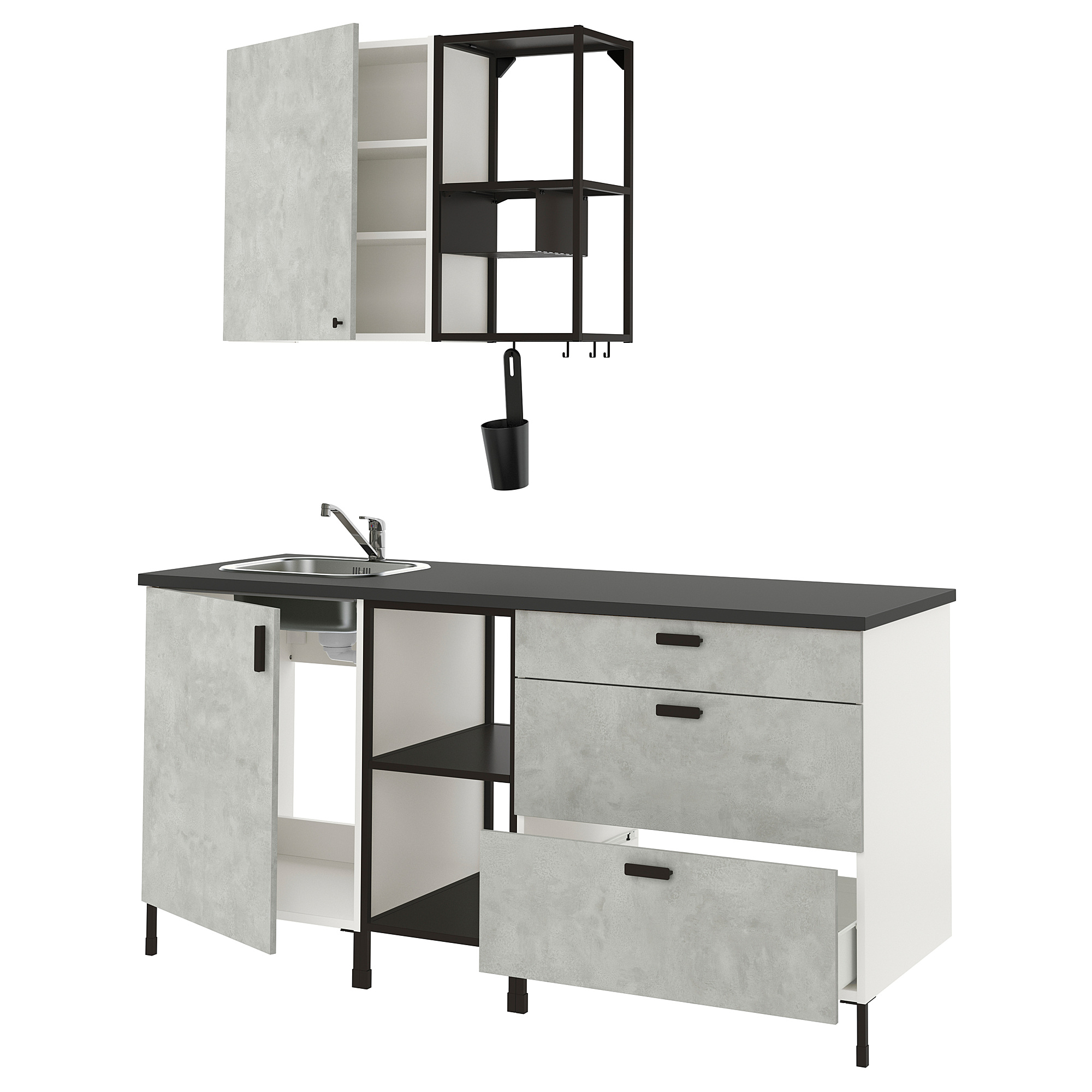 ENHET kitchen anthracite/concrete effect 183x63.5x222 cm | IKEA Eesti