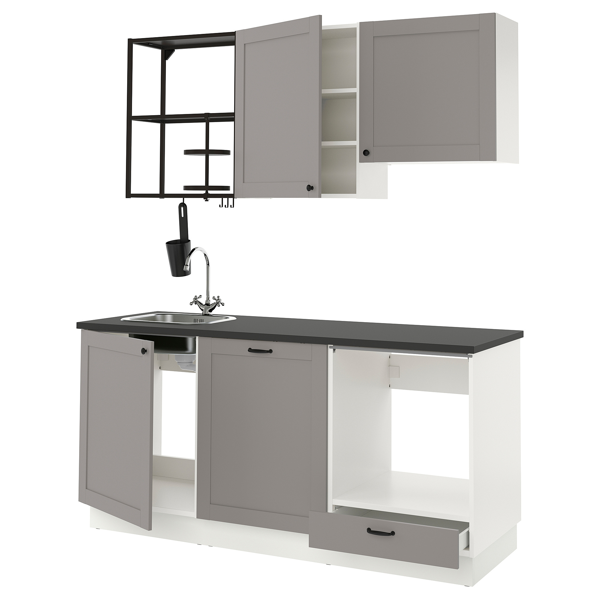 ENHET kitchen anthracite/grey frame 183x63.5x222 cm | IKEA Eesti