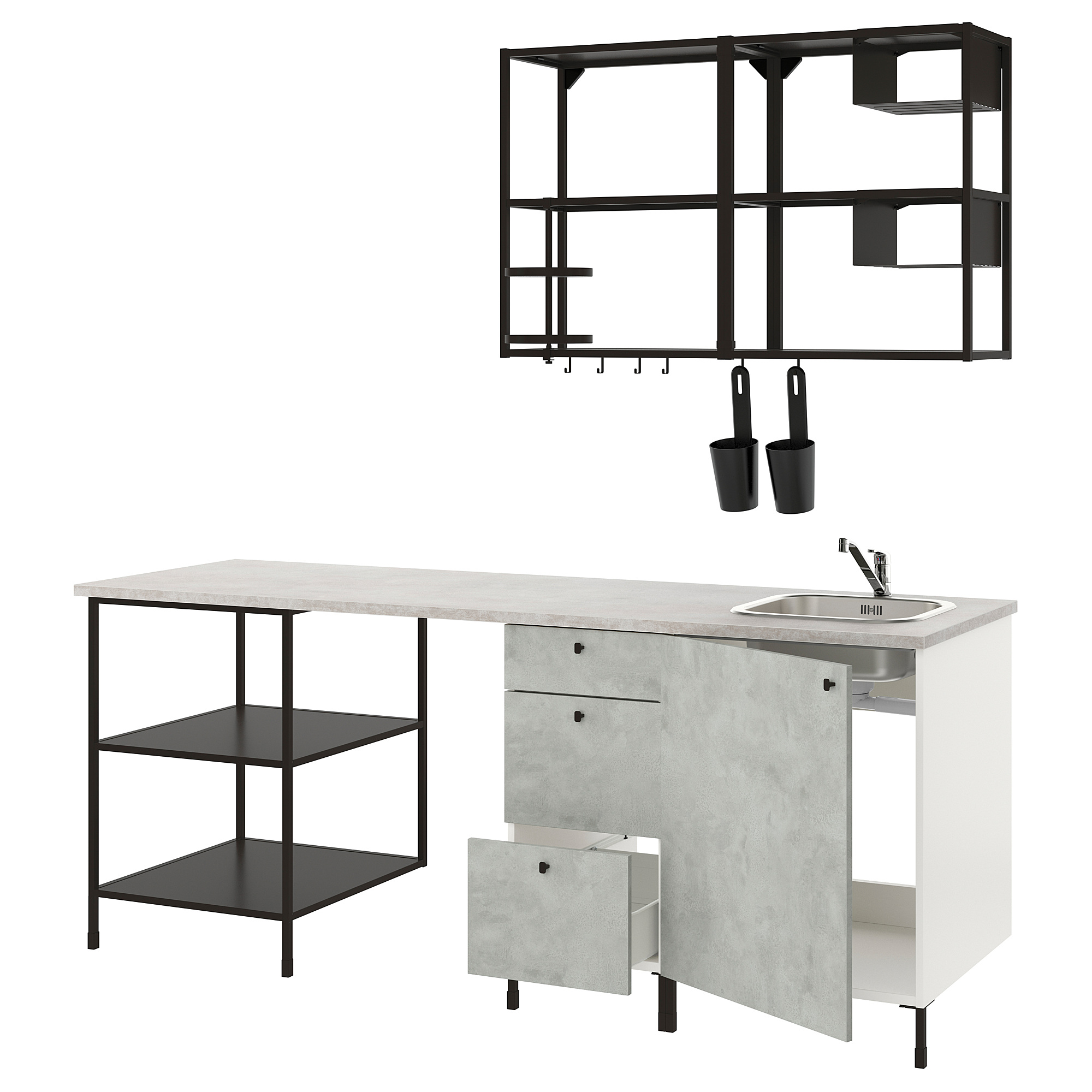 ENHET kitchen anthracite/concrete effect 223x63.5x222 cm | IKEA Eesti