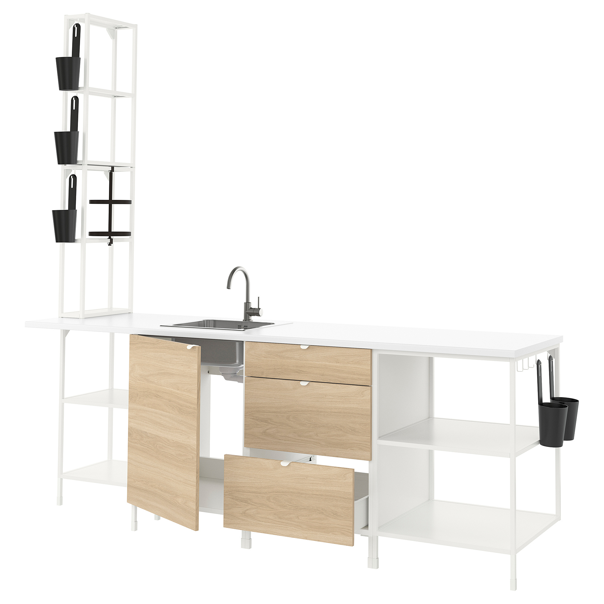 ENHET kitchen white/oak effect 243x63.5x241 cm | IKEA Latvija