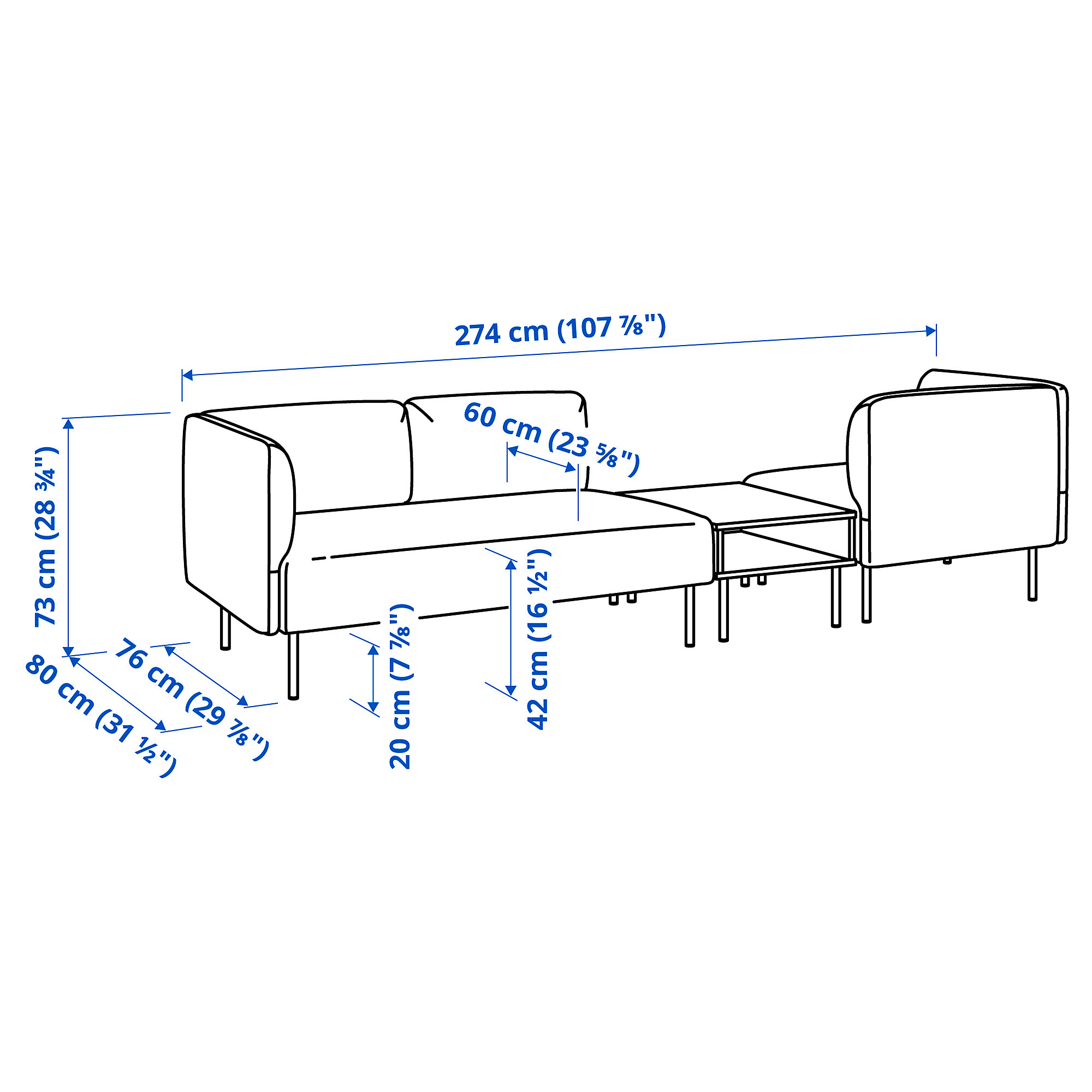 LILLEHEM 3-seat modular sofa with side table Vissle beige/wood | IKEA Lietuva