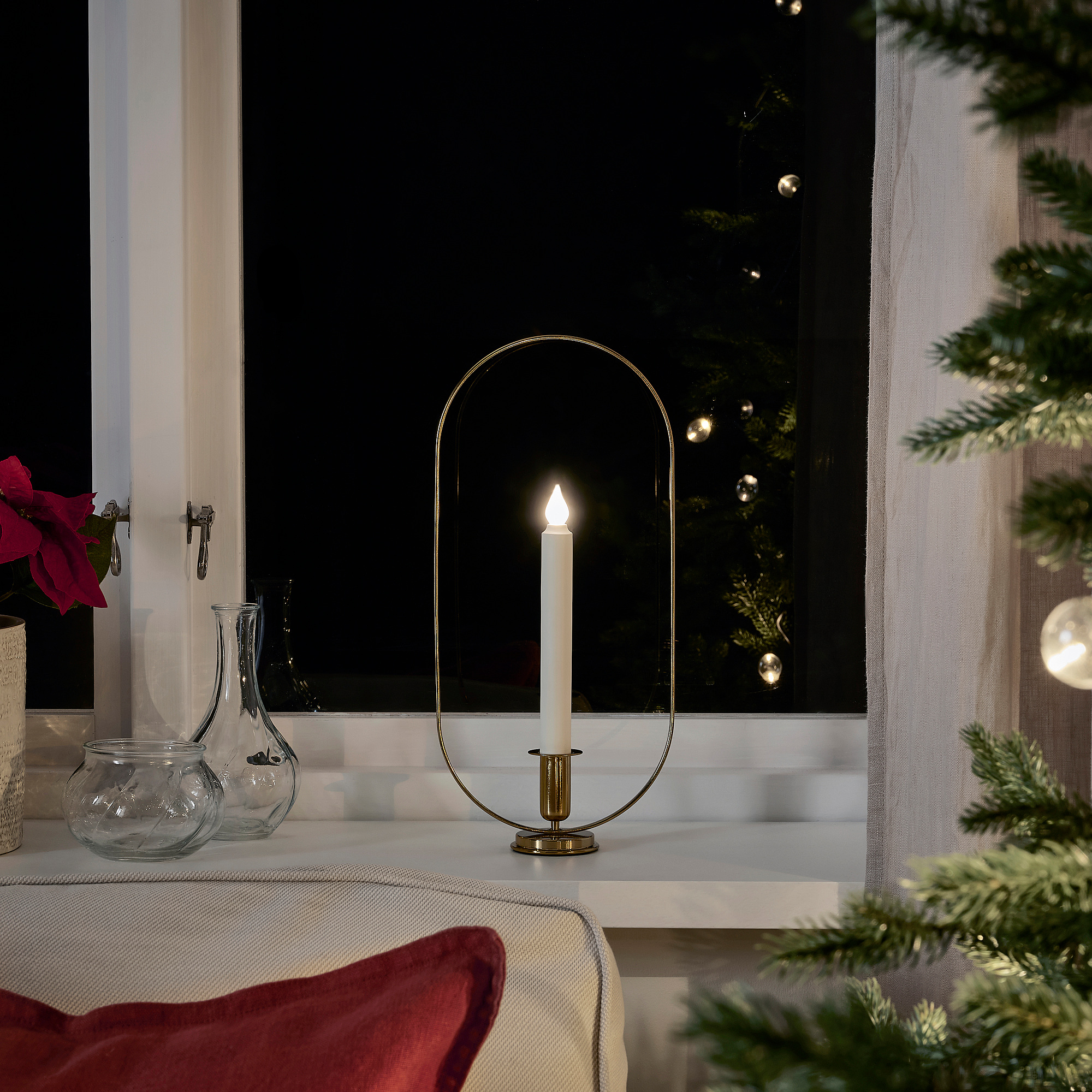 STRÅLA LED candle holder, battery-operated oval brass-colour 36 cm ...