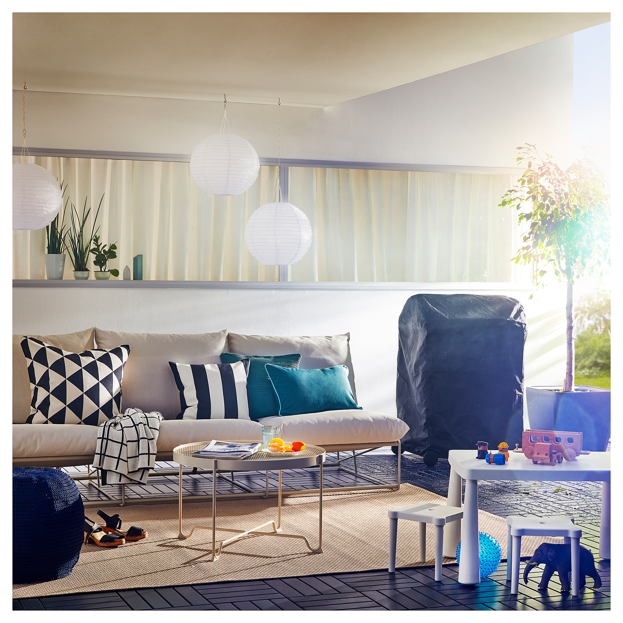 HAVSTEN 3-seat sofa, in/outdoor without armrests/beige 245x94x90 cm ...