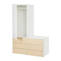 PLATSA wardrobe with 1 door and 6 drawers white Kalbaden lively pine effect FONNES white IKEA Latvija