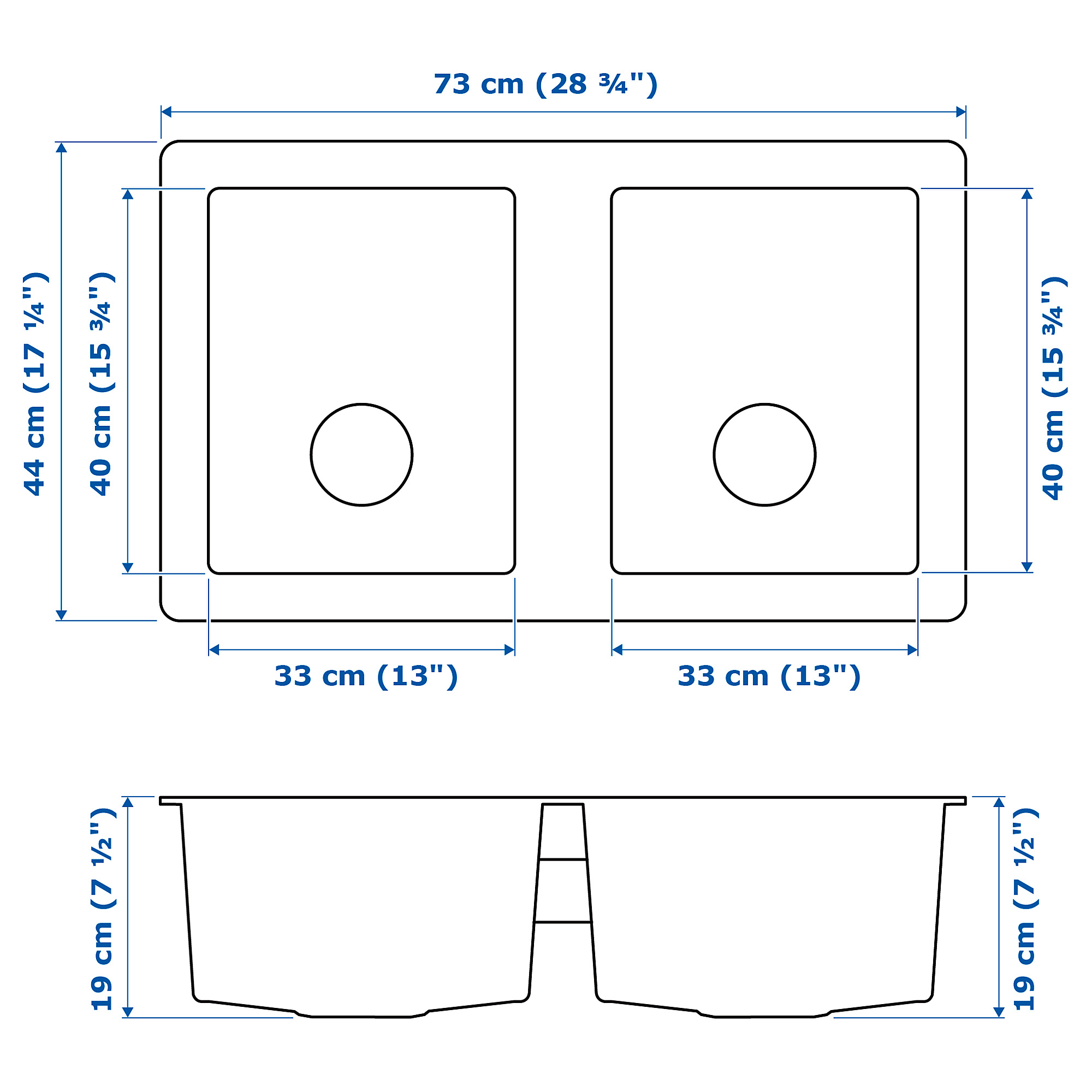NORRSJÖN inset sink, 2 bowls stainless steel 73x44 cm | IKEA Latvija