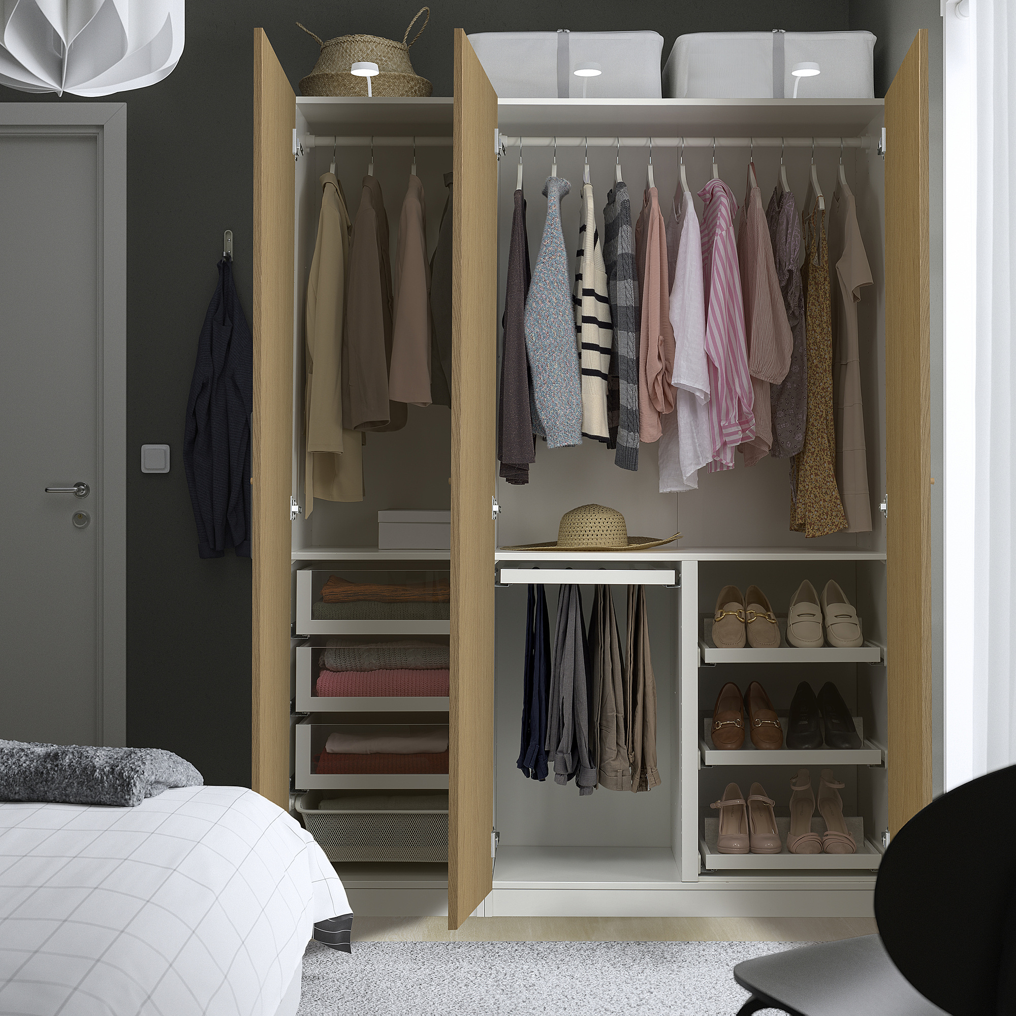 PAX/STORKLINTA wardrobe combination white/oak effect 150x60x201 cm ...