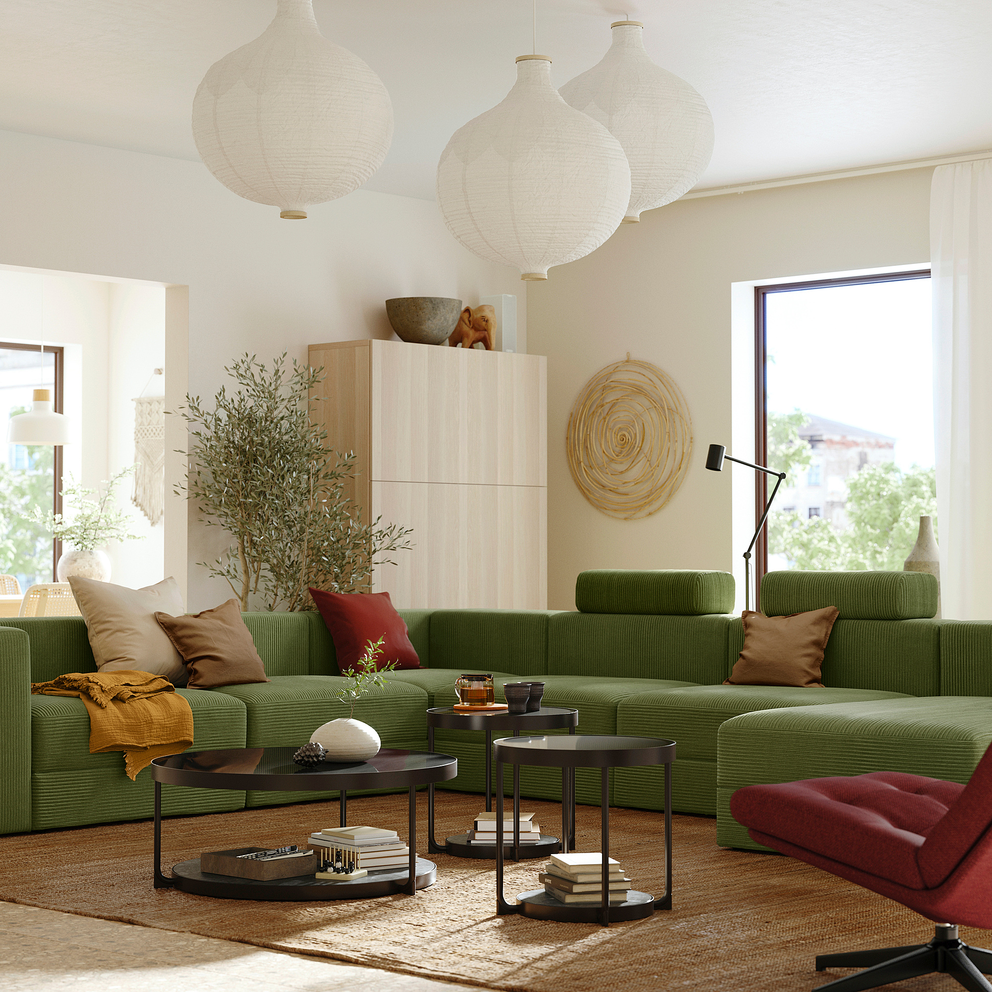 JÄTTEBO u-shaped sofa, 7-seat with chaise longue, right with headrests ...