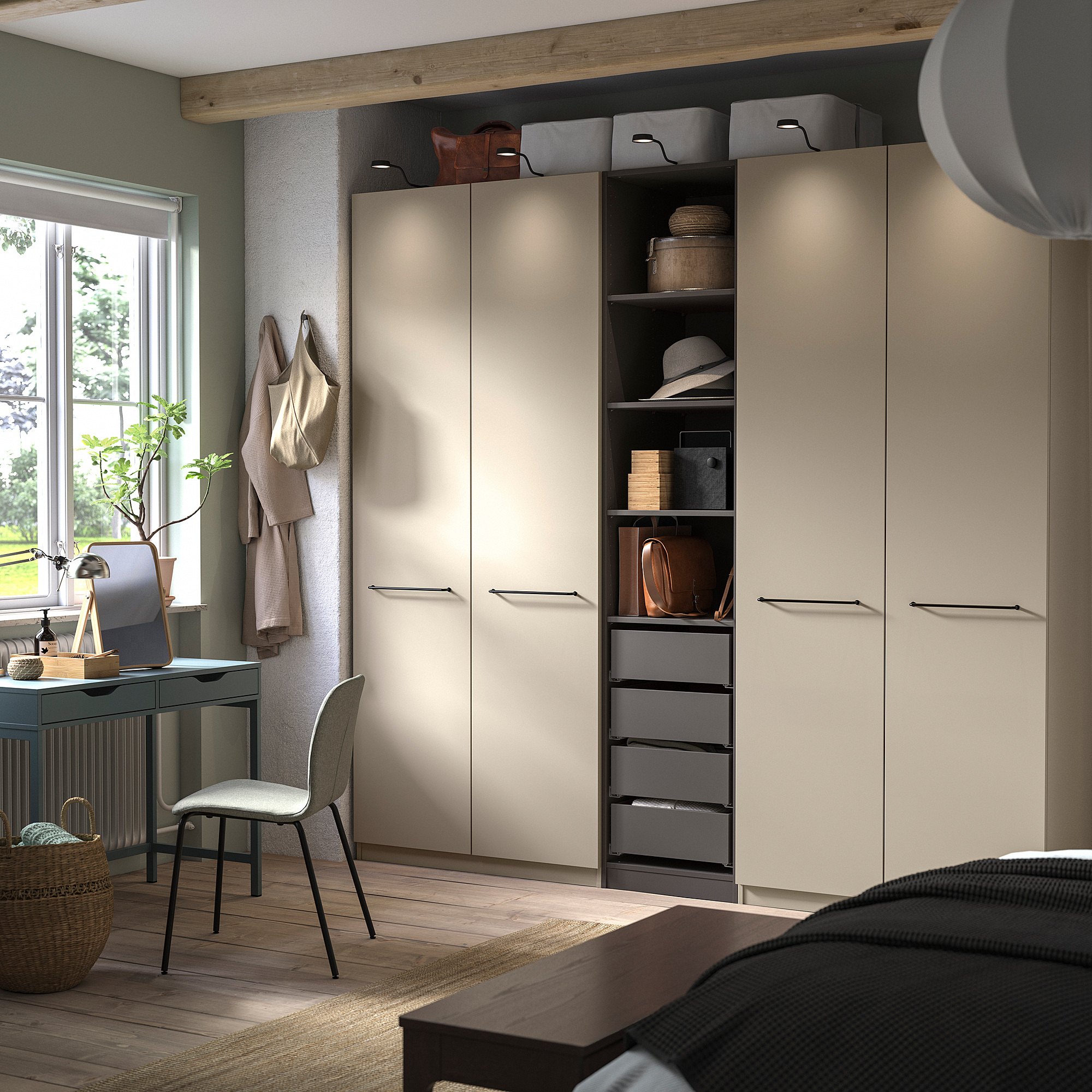PAX/FORSAND wardrobe combination beige-dark grey-beige 250x60x236 cm ...