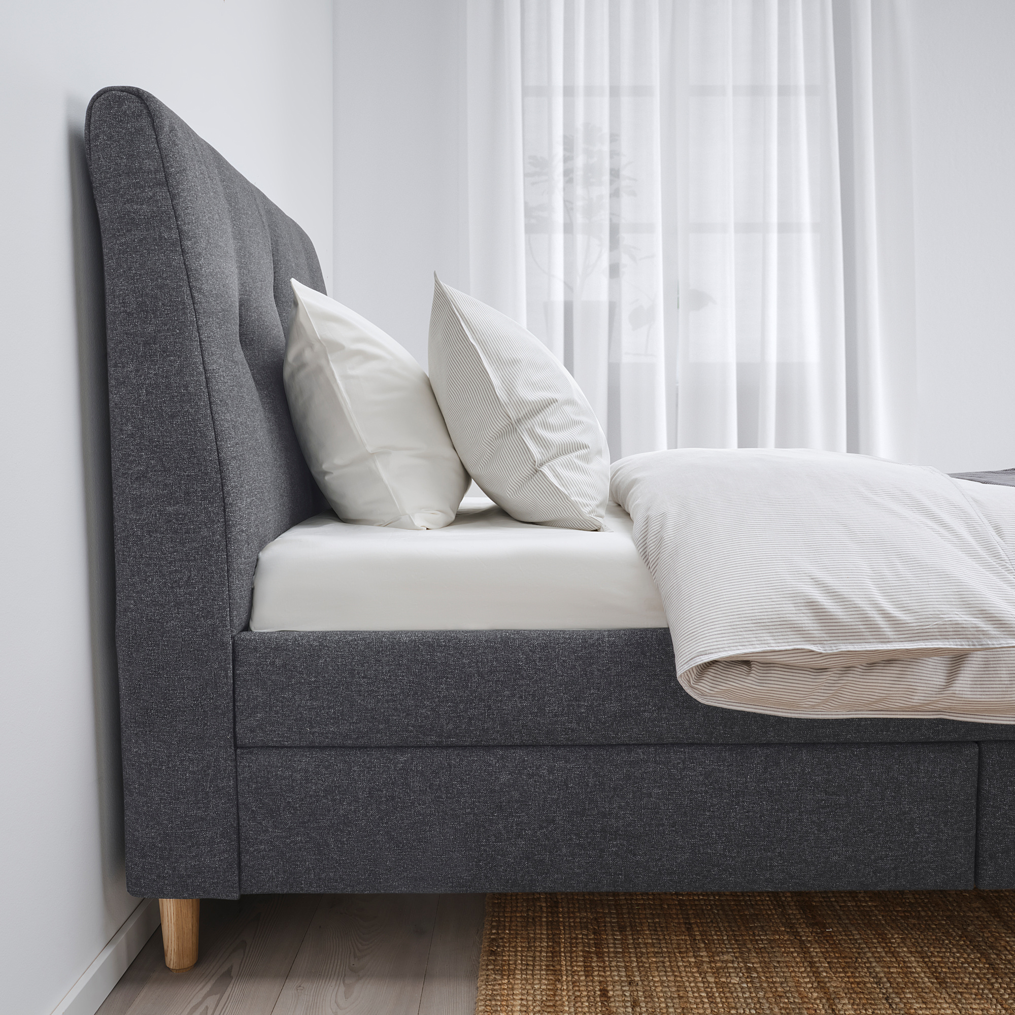 IDANÄS upholstered storage bed Gunnared dark grey 90x200 cm | IKEA Eesti