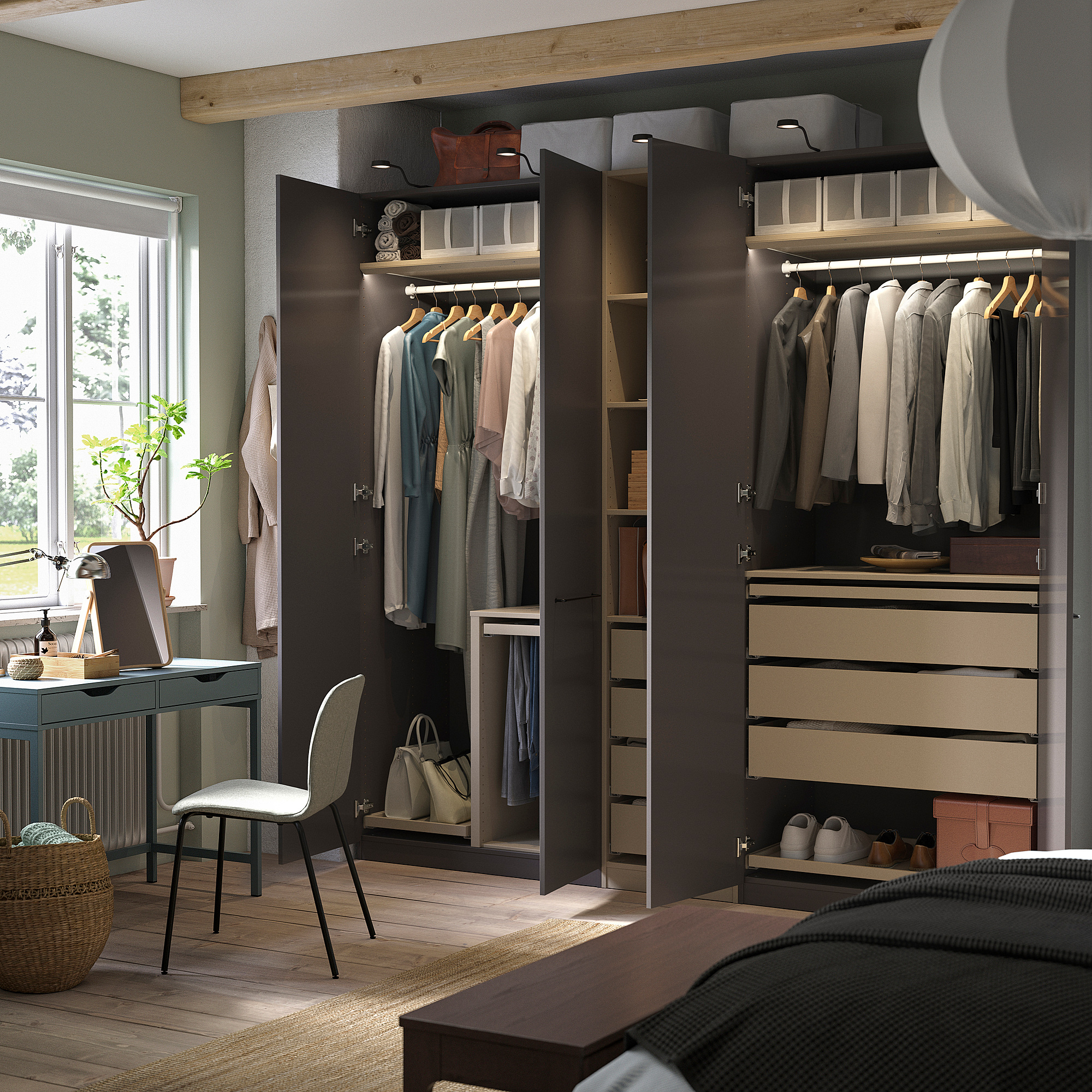 PAX/FORSAND wardrobe combination dark grey beige/dark grey 250x60x236 ...